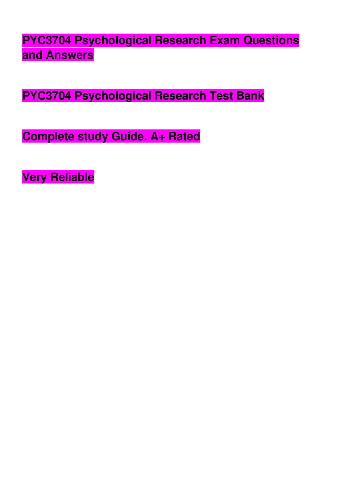 PYC3704 Psychological Research Exam Questions and Answers/PYC3704 ...