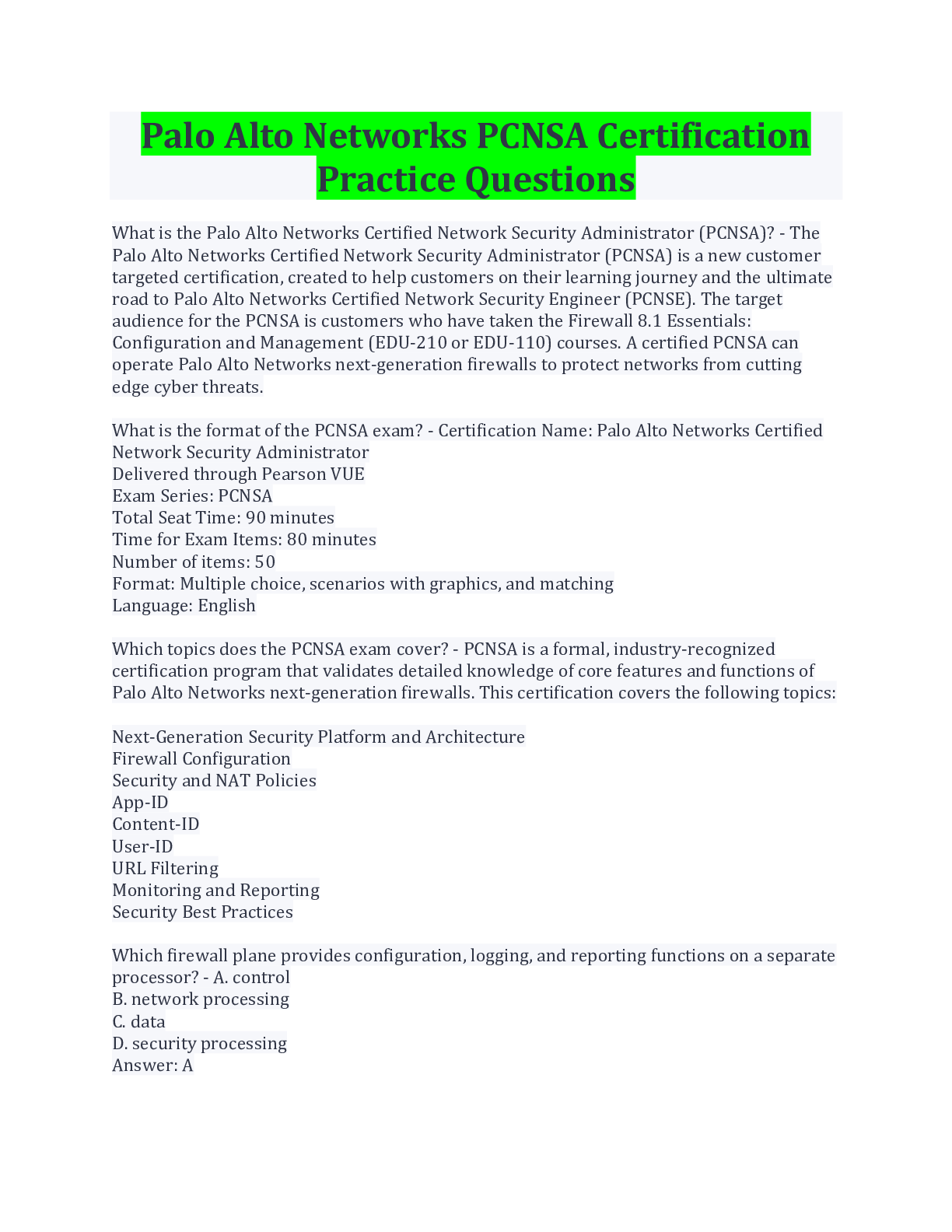 Palo Alto Networks PCNSA Certification Practice Questions And Answers ...