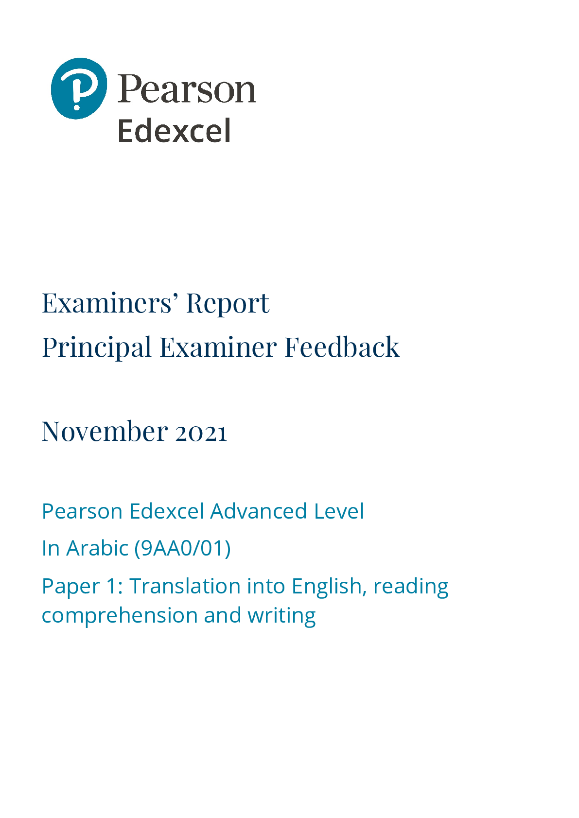 Pearson Edexcel Advanced Level In Arabic (9AA0/01) Paper 1: Translation ...