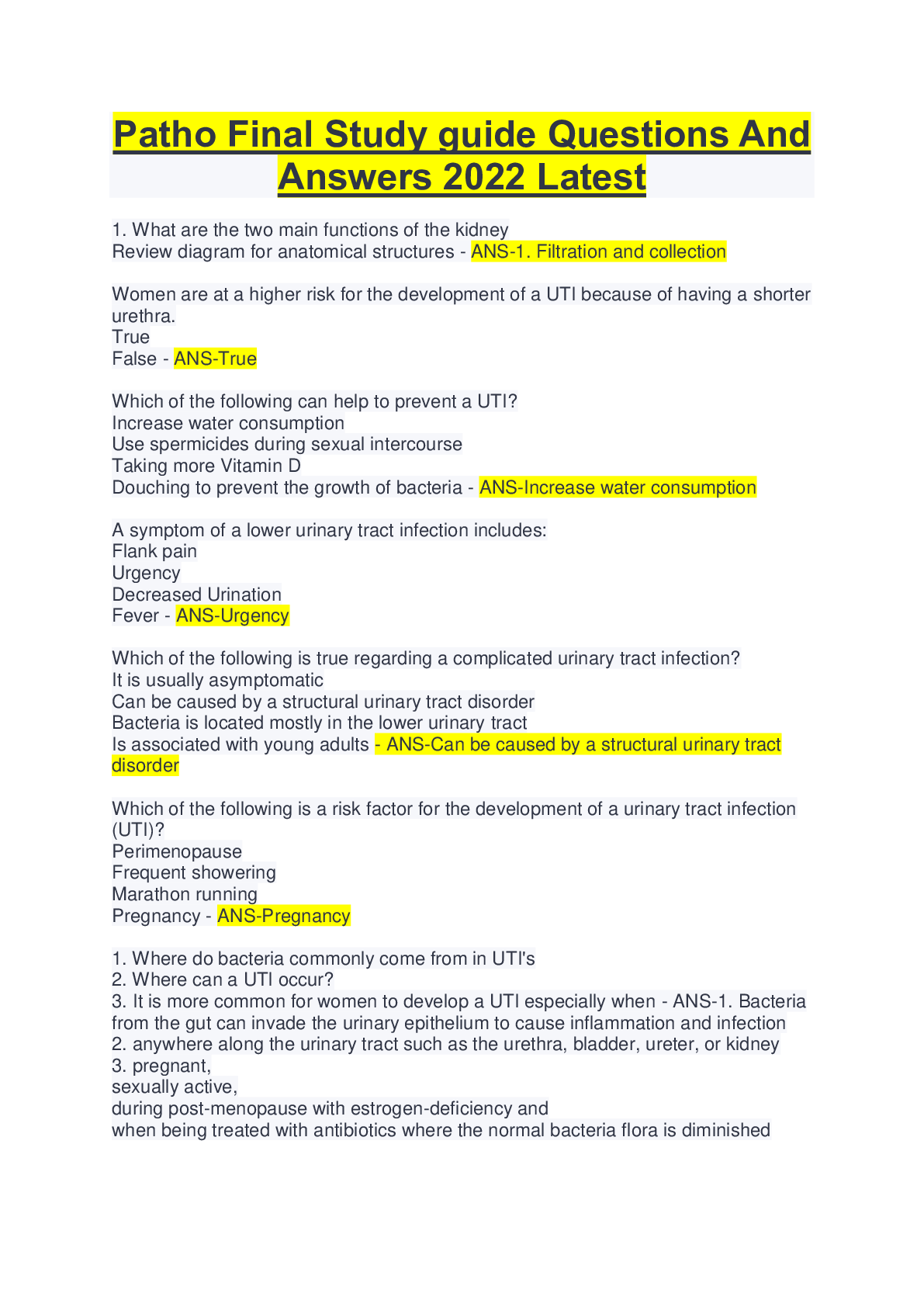 Patho Final Study guide Questions And Answers 2022 Latest - Scholarfriends