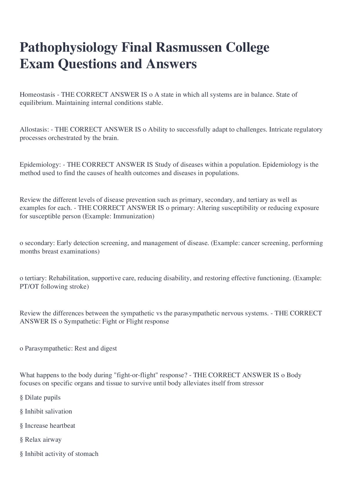 Pathophysiology Final Rasmussen College Exam Questions and Answers ...