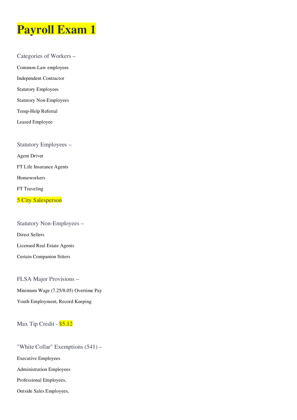 Payroll Exam 1 - Scholarfriends