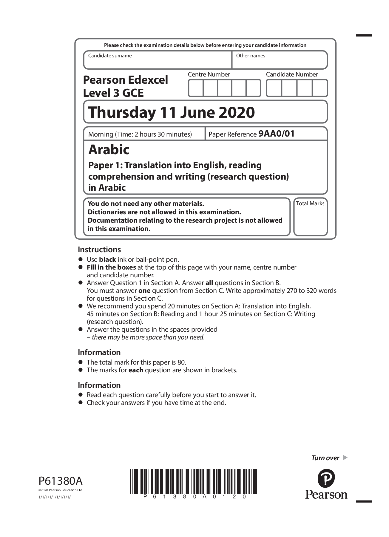 Pearson Edexcel Level 3 GCEOCRArabicPaper 1: Translation into English ...