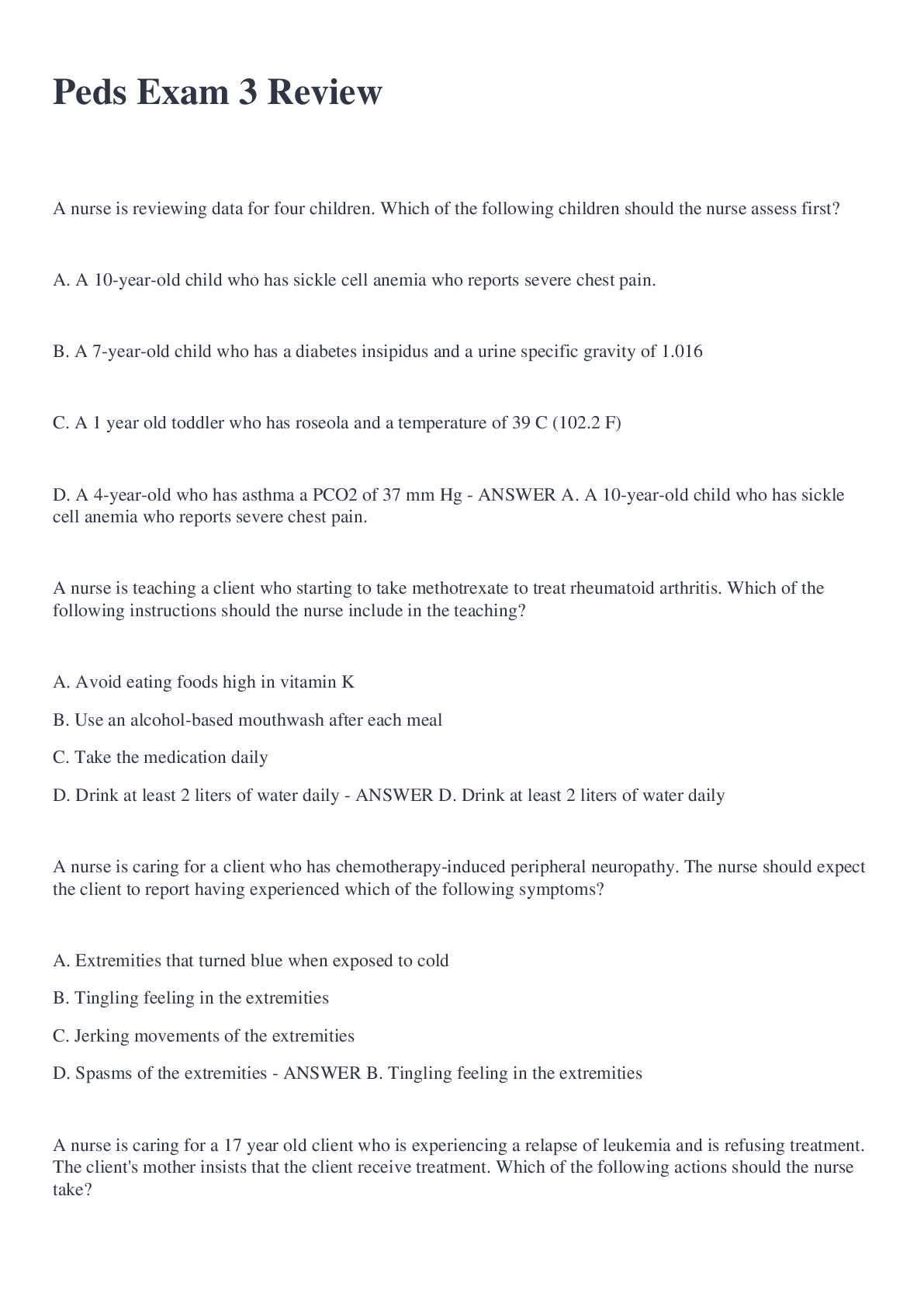 Peds Exam 3 Review - Scholarfriends