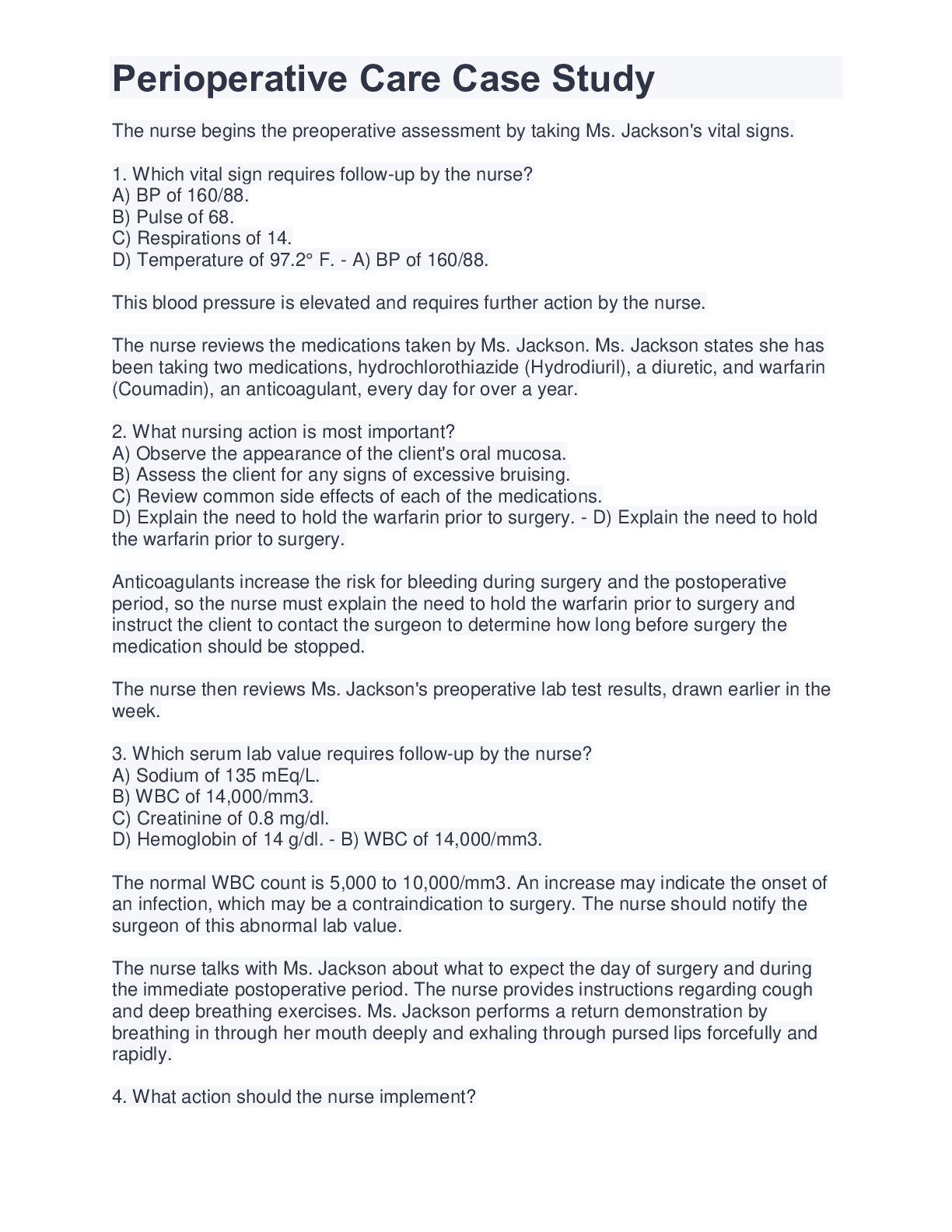 Perioperative Care Case Study - Scholarfriends