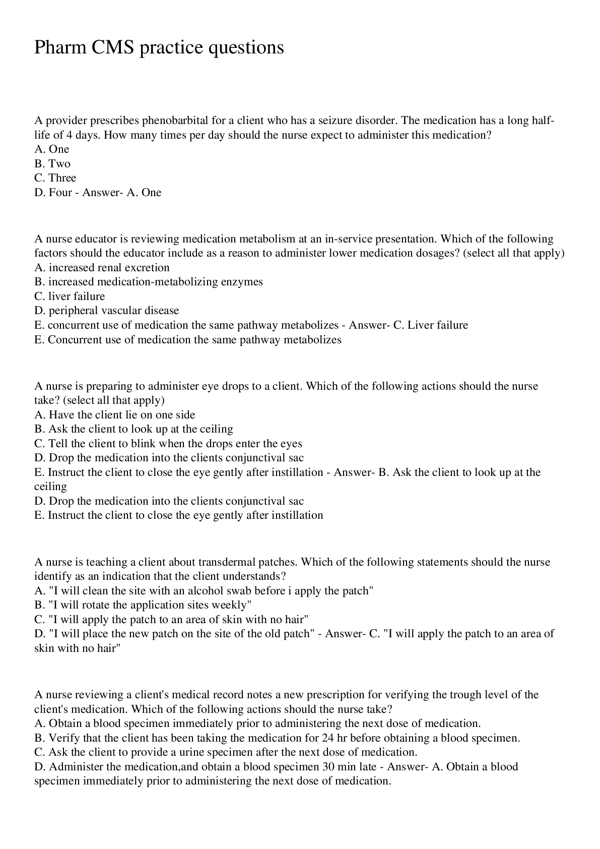 Pharm CMS practice questions And Answers 2023 - Scholarfriends