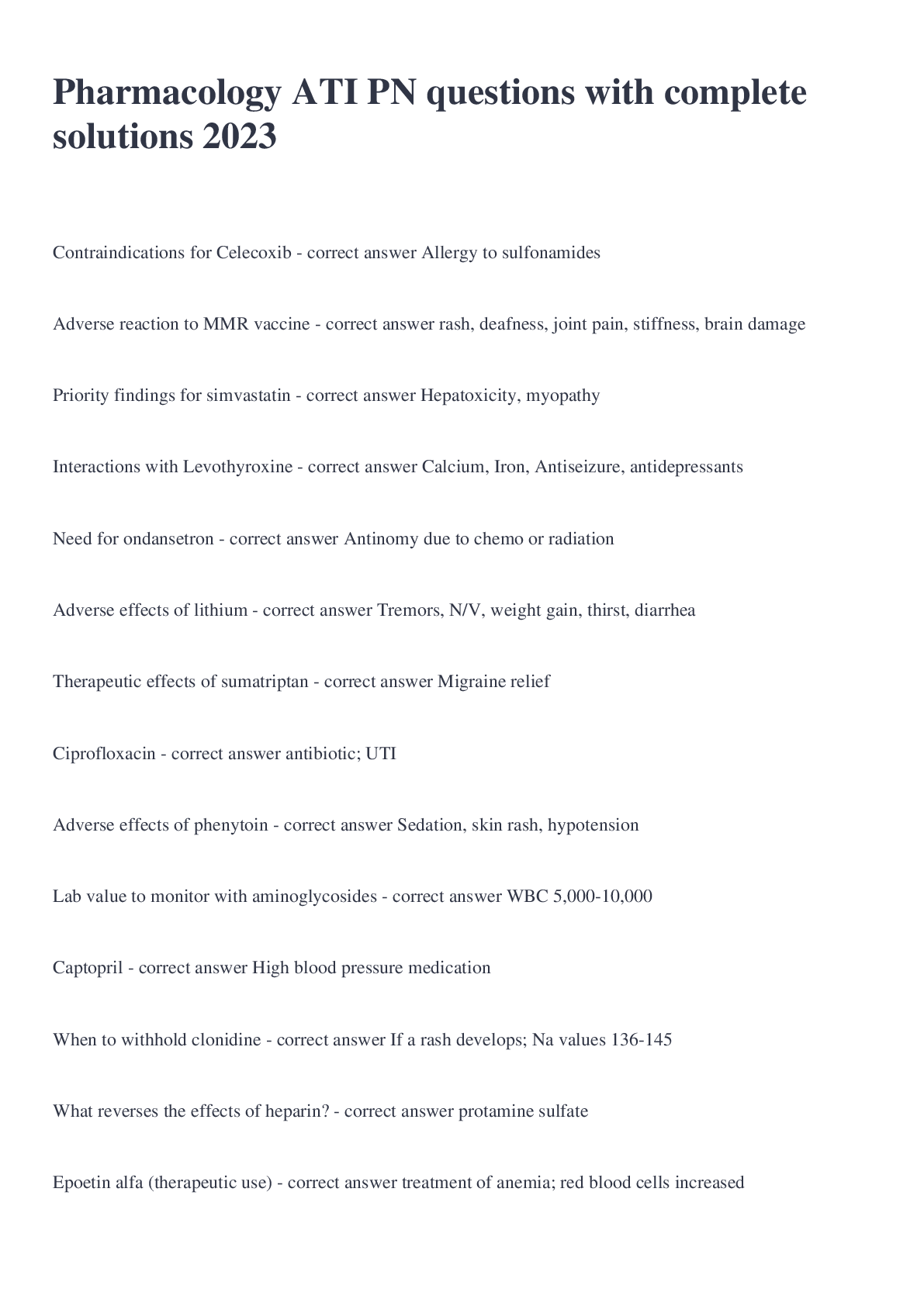Pharmacology ATI PN questions with complete solutions 2023 - Scholarfriends