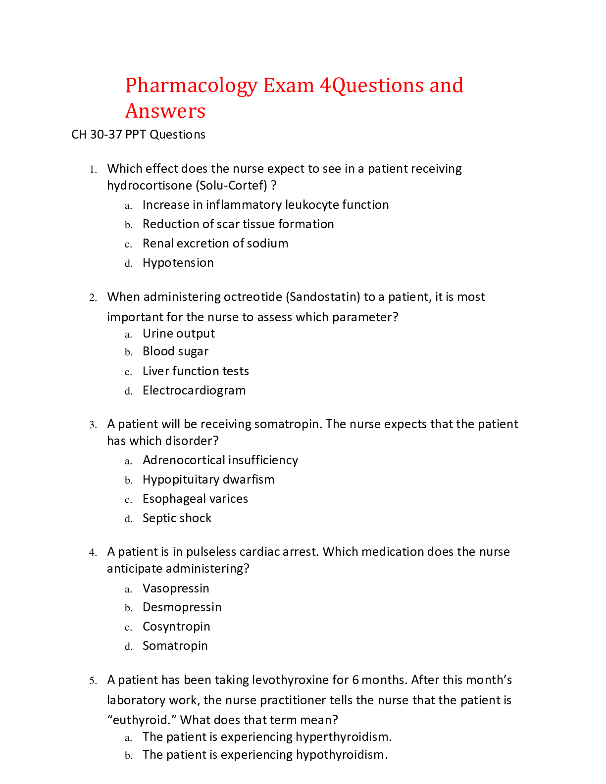 Pharmacology Exam 4Questions and Answers,100% CORRECT - Scholarfriends