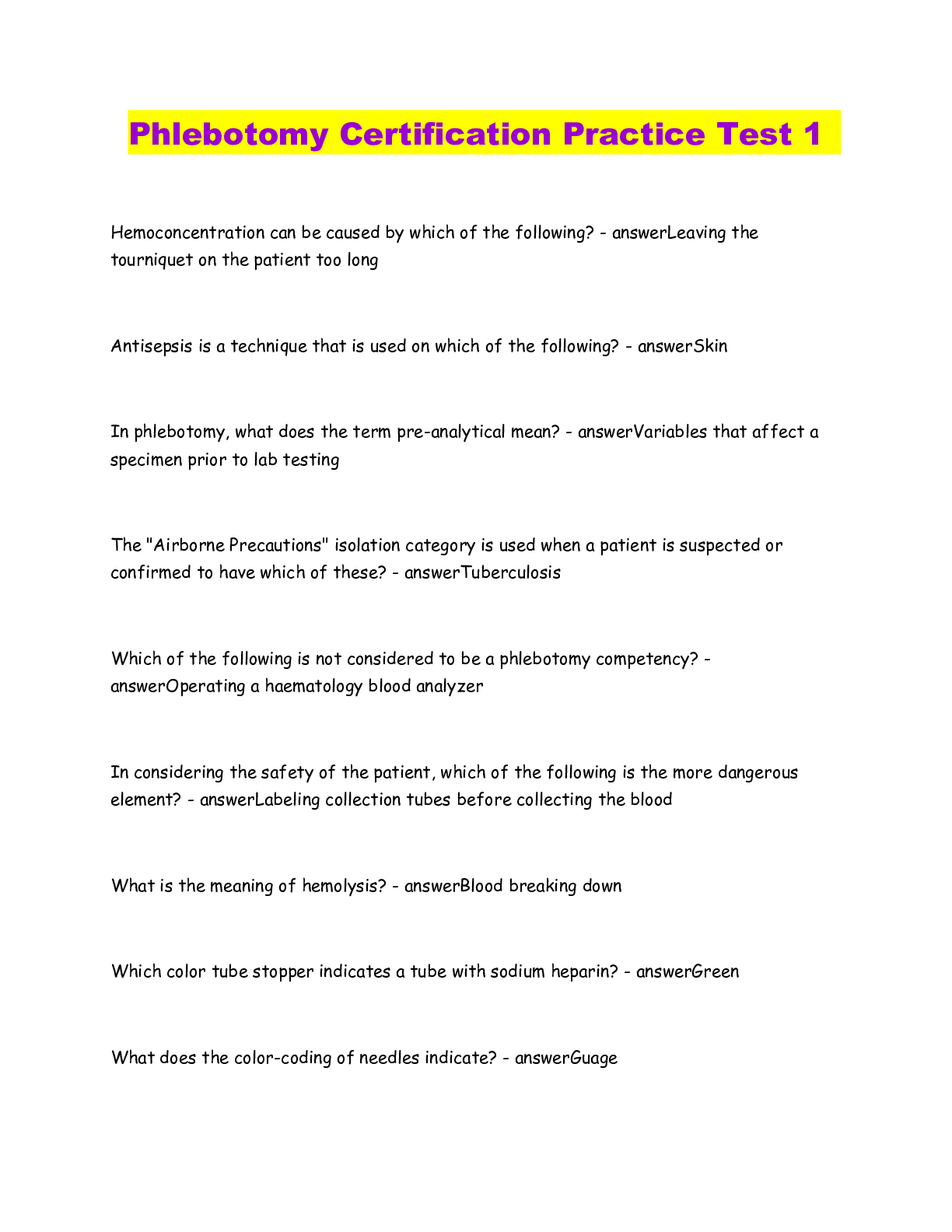 Phlebotomy Certification Practice Test 1 – Scholarfriends - Scholarfriends