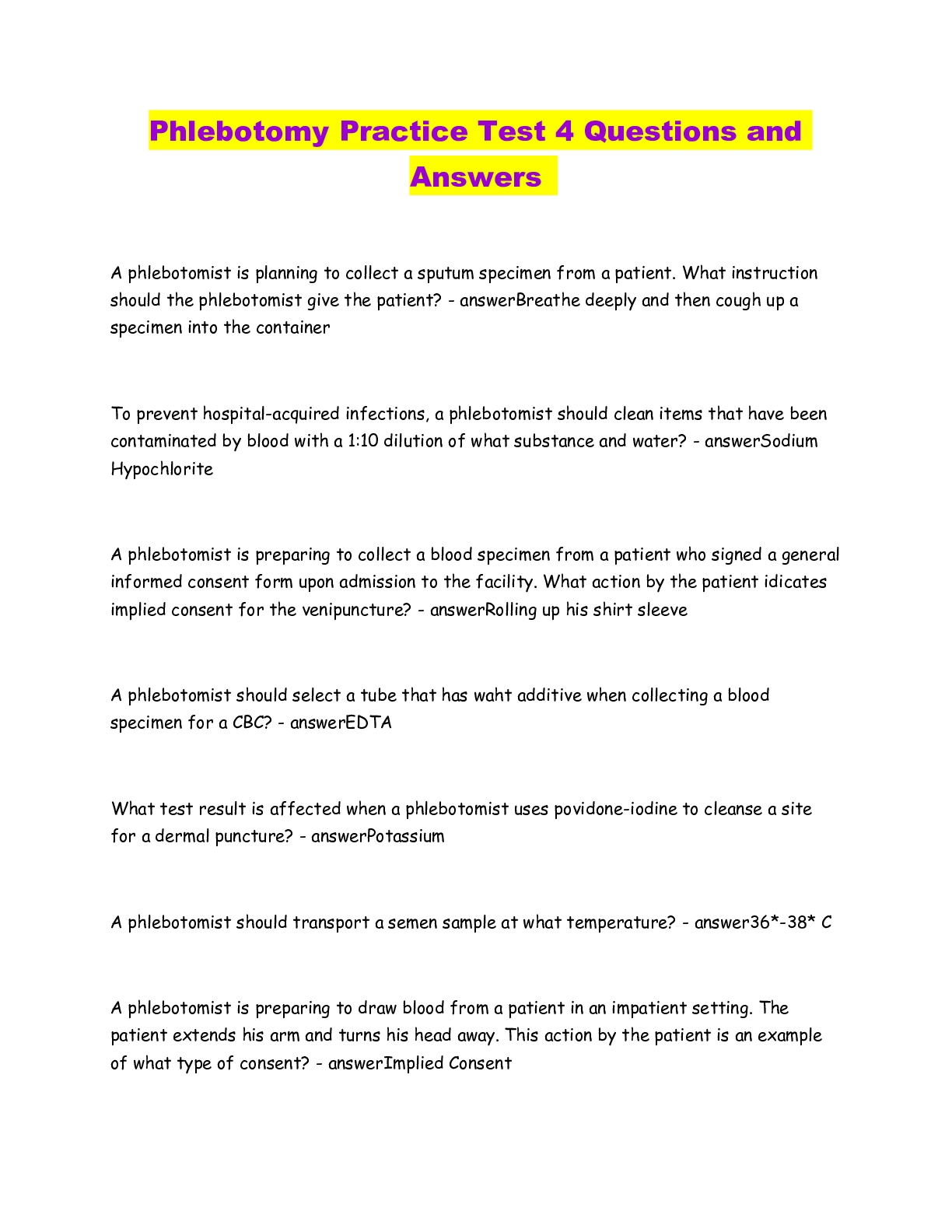 Phlebotomy Practice Test 4 Questions and Answers – Scholarfriends ...
