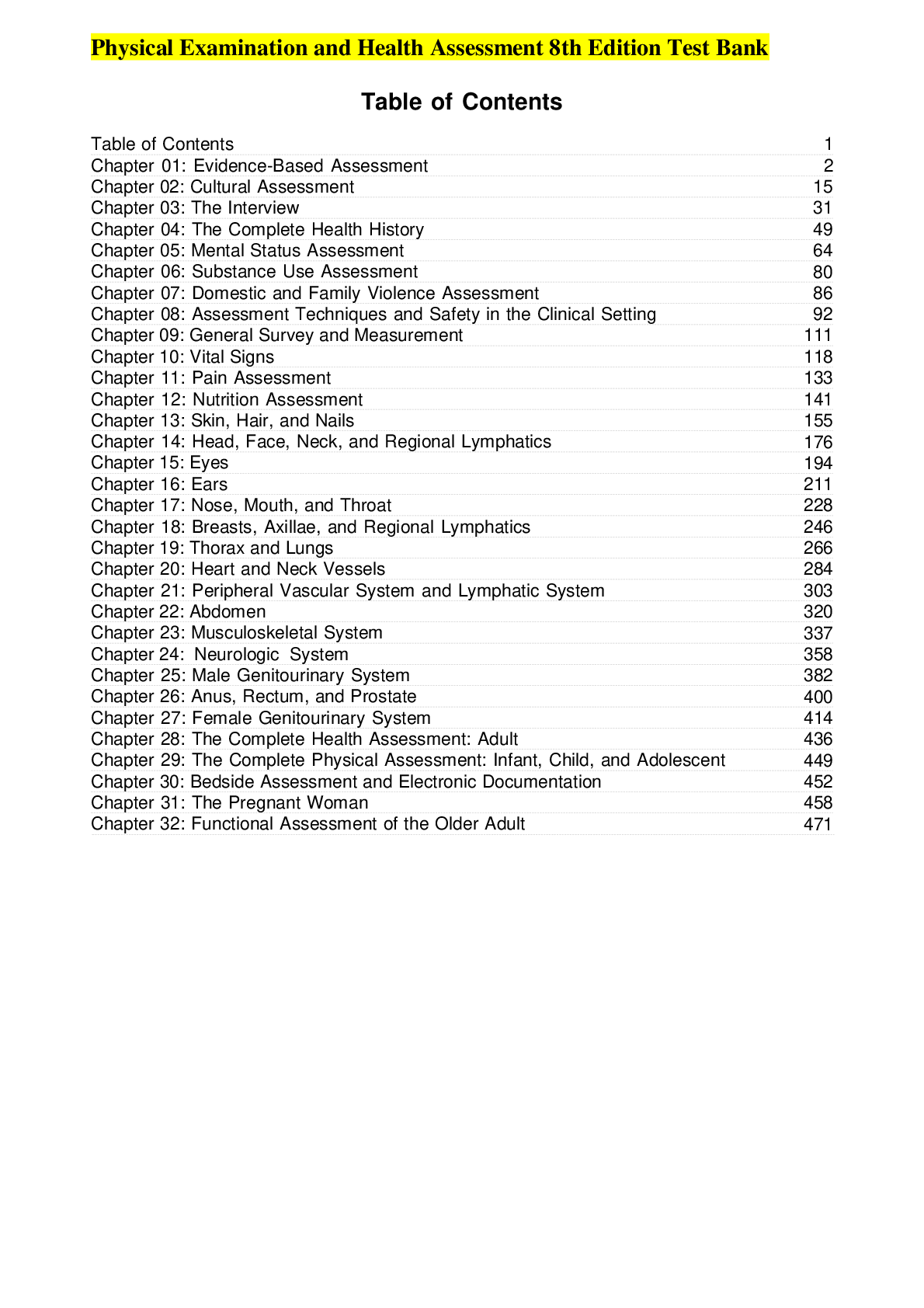 (complete)Physical Examination and Health Assessment 8th Edition Test ...