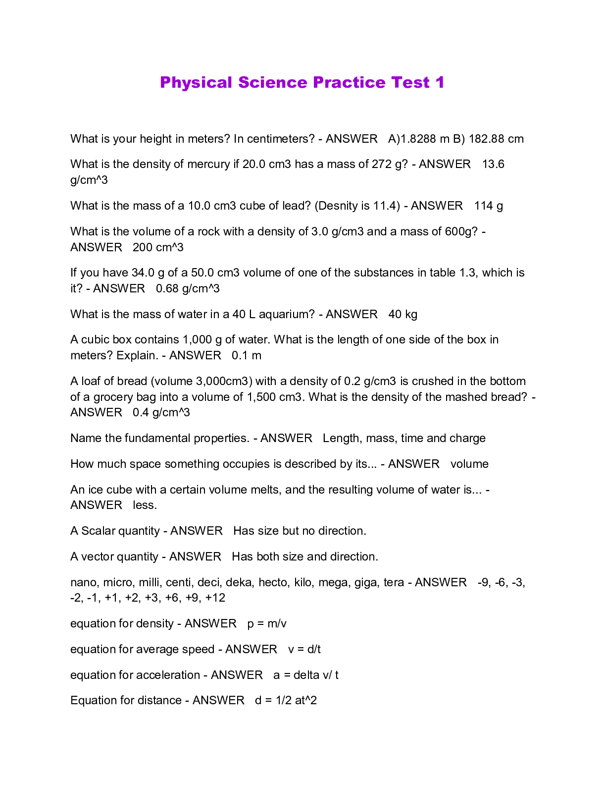 Physical Science Practice Test 1 - Scholarfriends