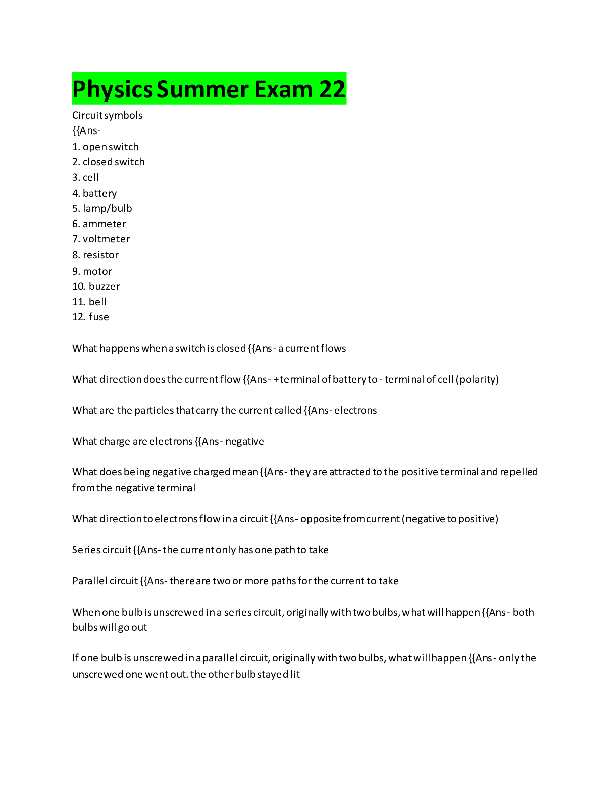 Physics Summer Exam 22 - Scholarfriends