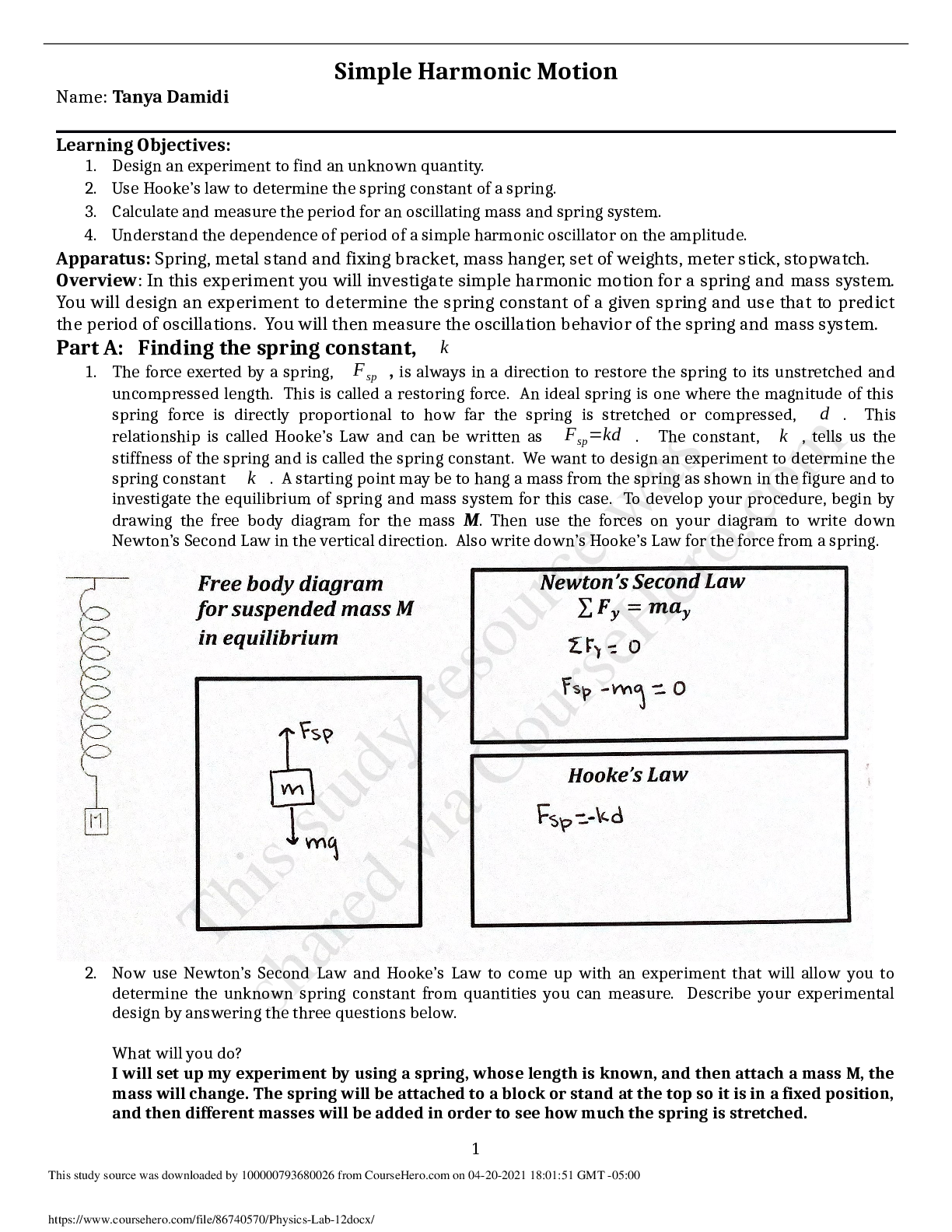 PHYSICS 1111>Physics Lab 12 report