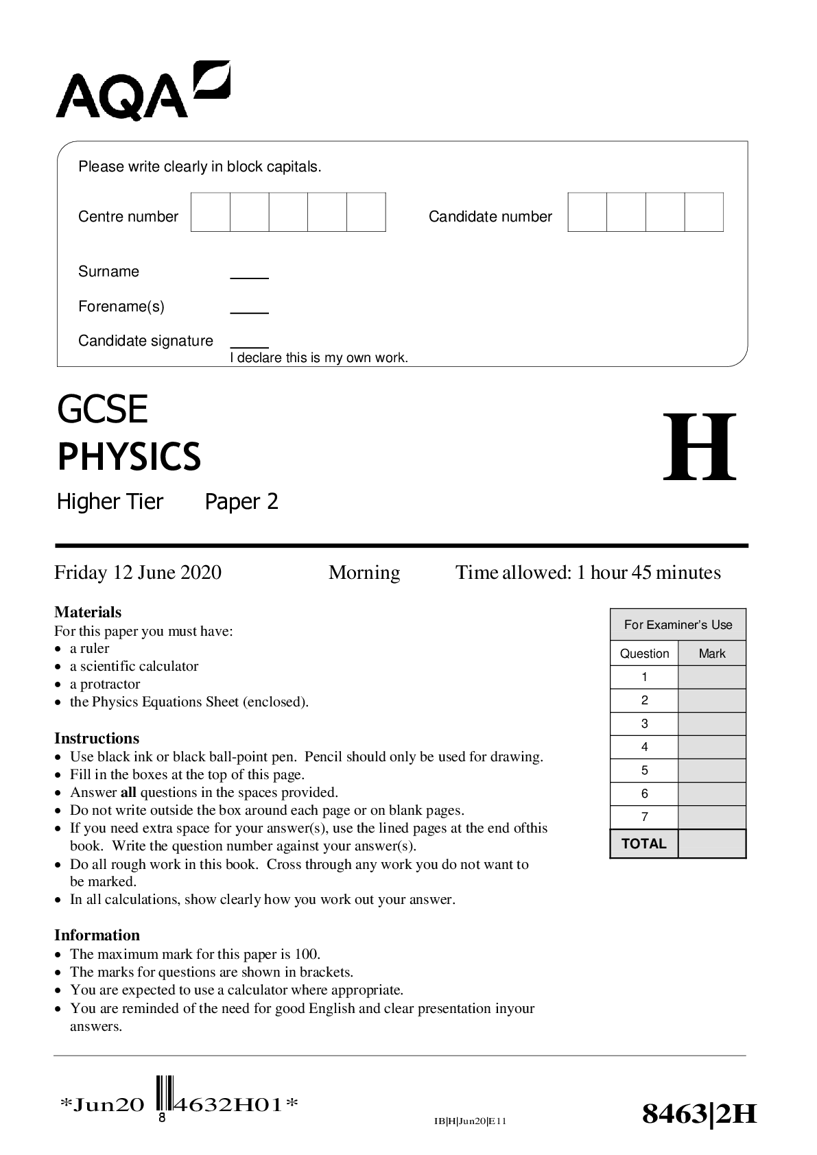 GCSE PHYSICS Higher Tier Paper 2 - Scholarfriends