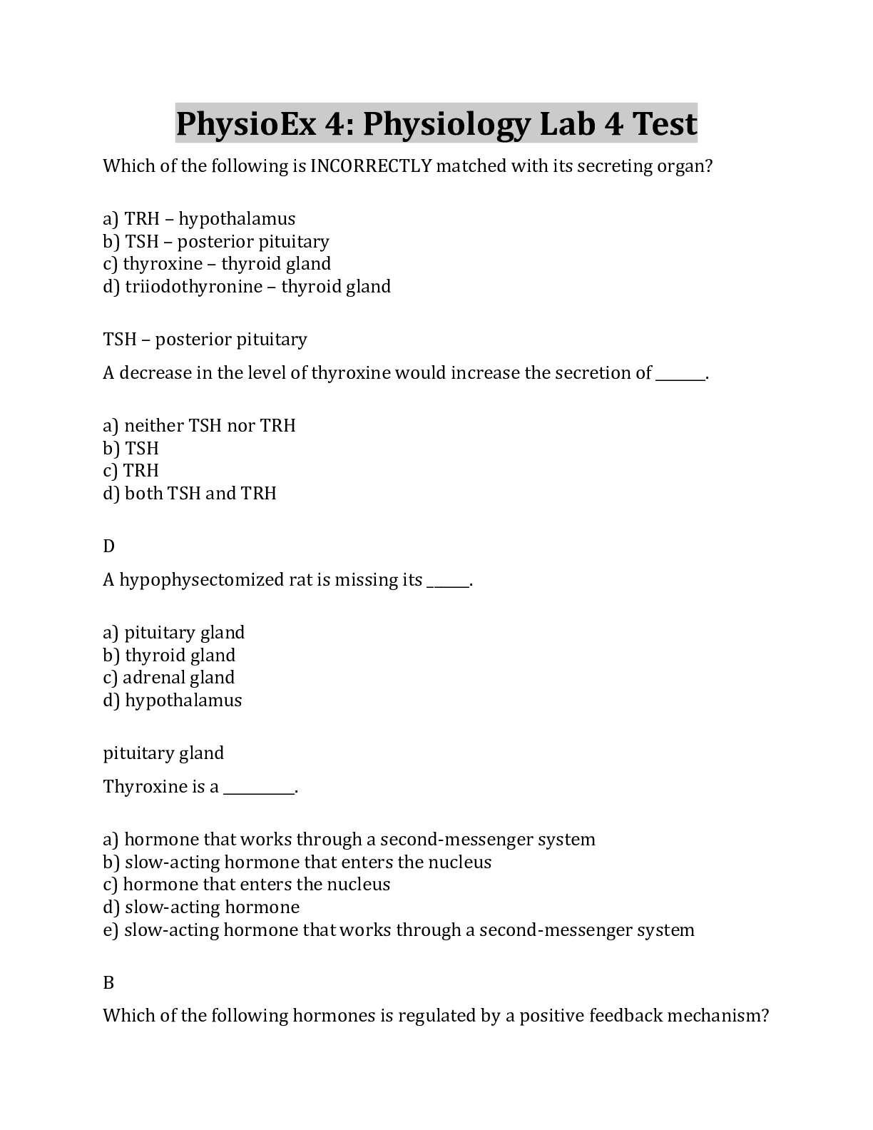 PhysioEx 4: Physiology Lab 4 Test 100% Correct - Scholarfriends