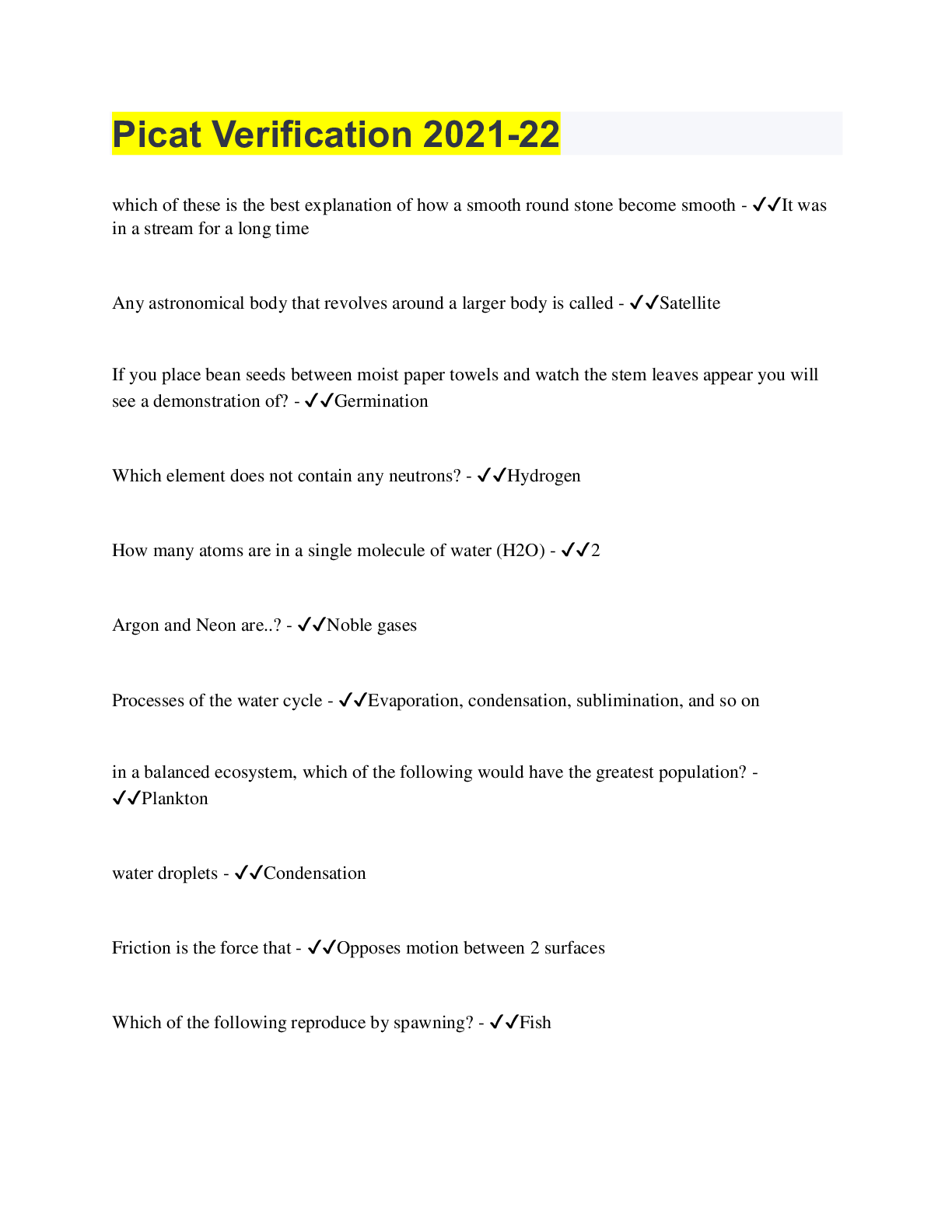 Picat Verification 2021-22 (100+ Questions with 100% Correct Answers ...