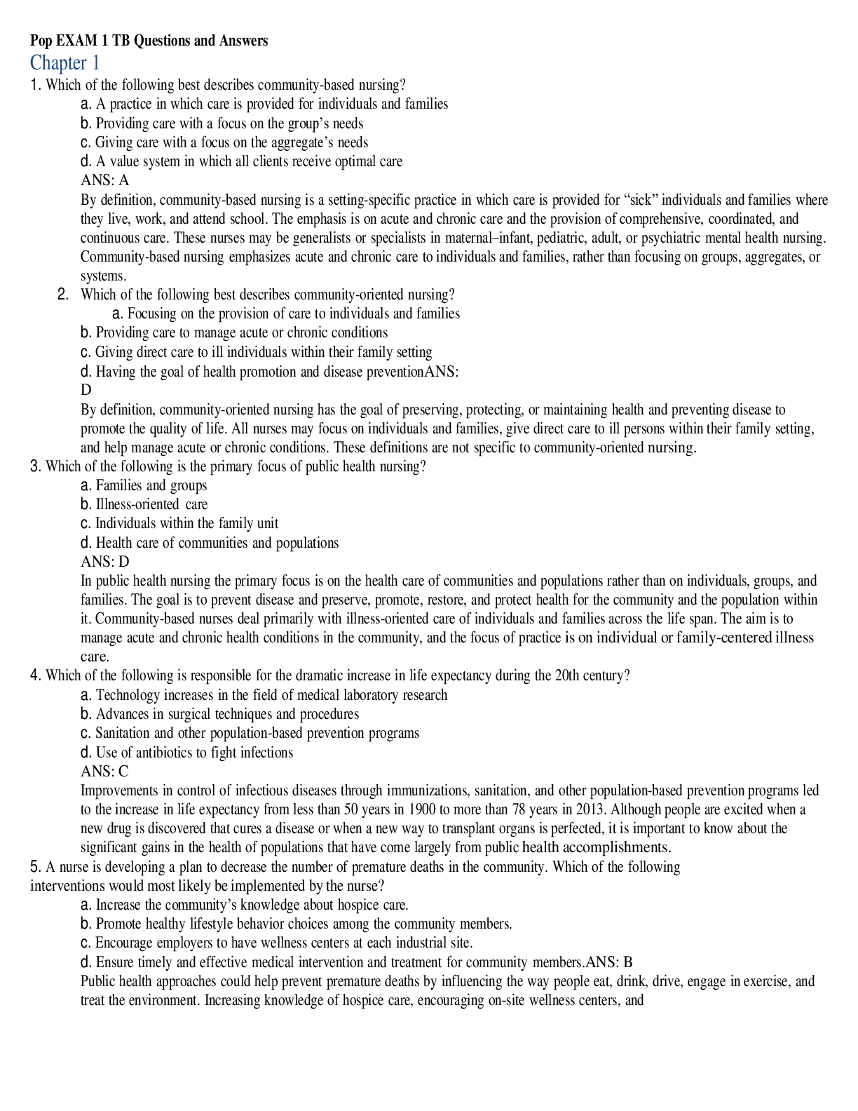 Pop EXAM 1 TB Questions and Answers. - Scholarfriends