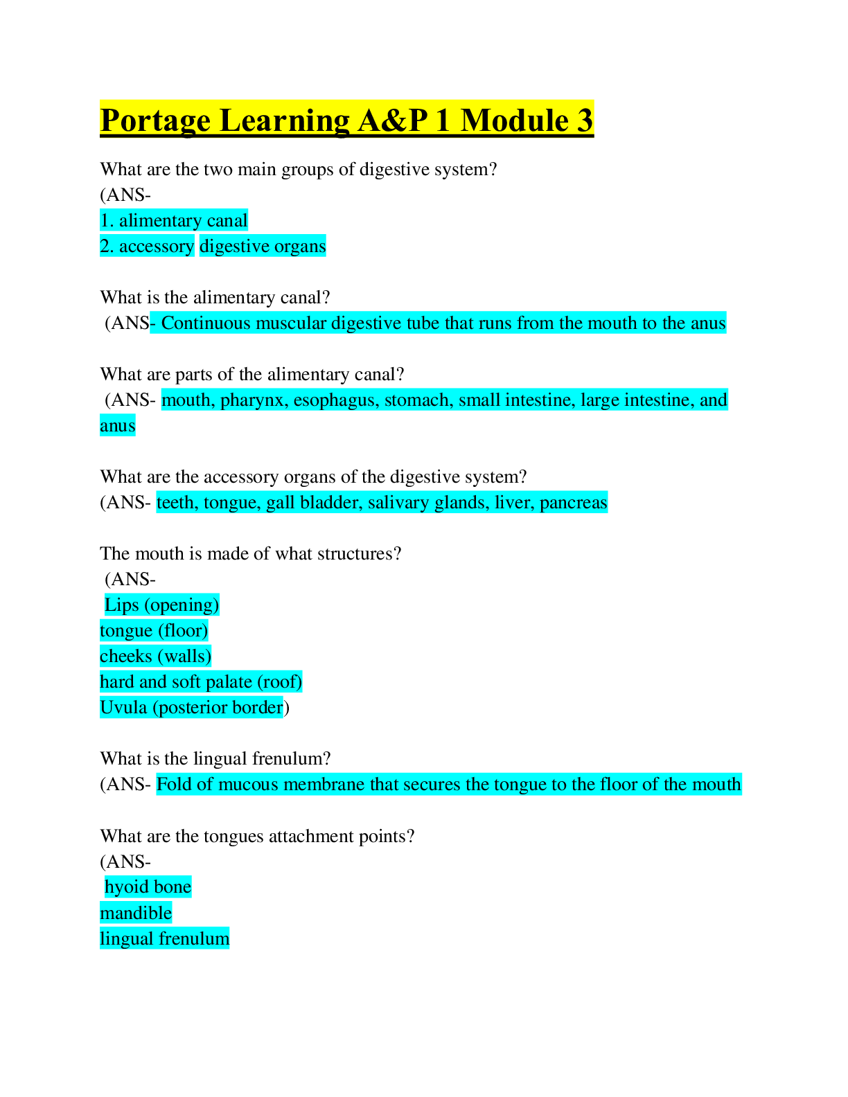 A&P 1 Module 3 Exam Portage Learning/ Questions & Answers - Scholarfriends