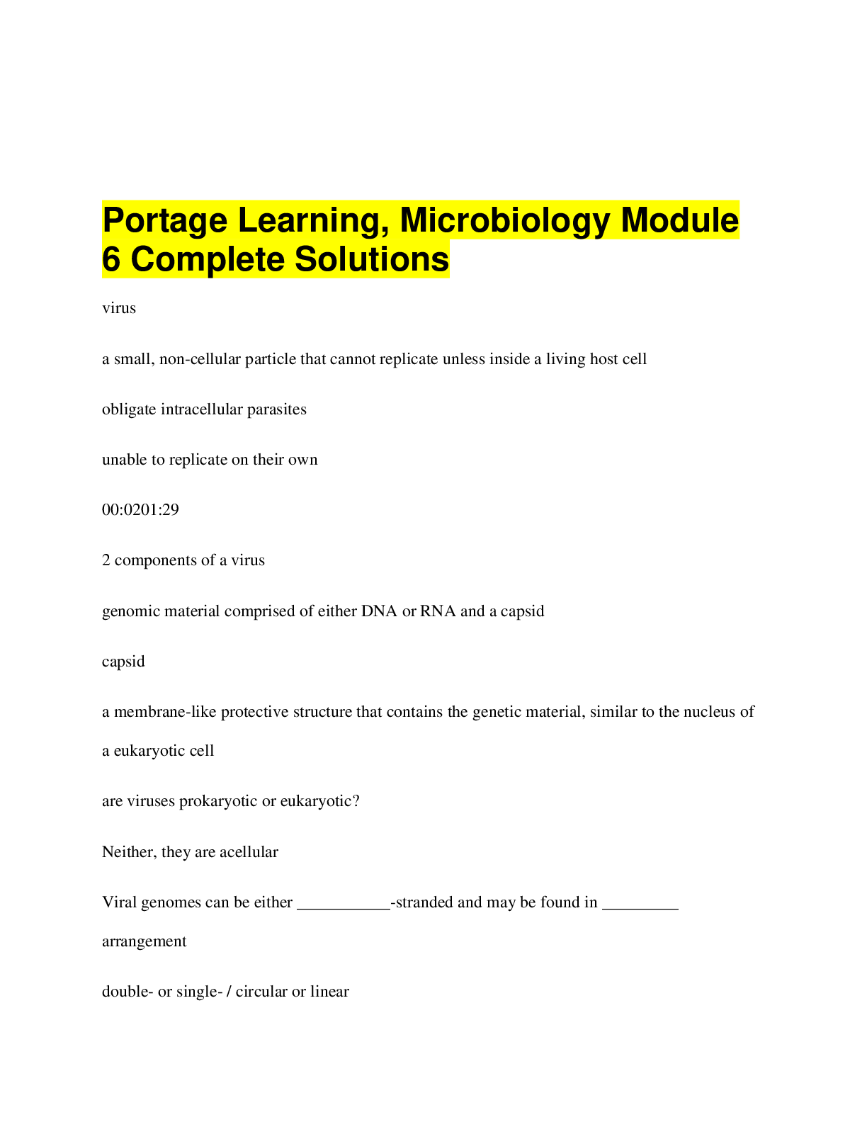 Portage Learning, Microbiology Module 6 Complete Solutions - Scholarfriends