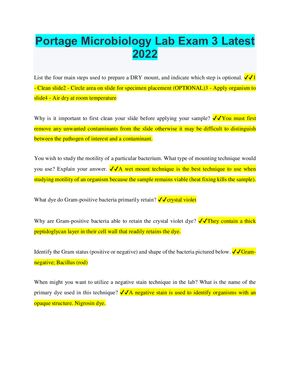 Portage Microbiology Lab Exam 3 Latest 2022 – Scholarfriends ...