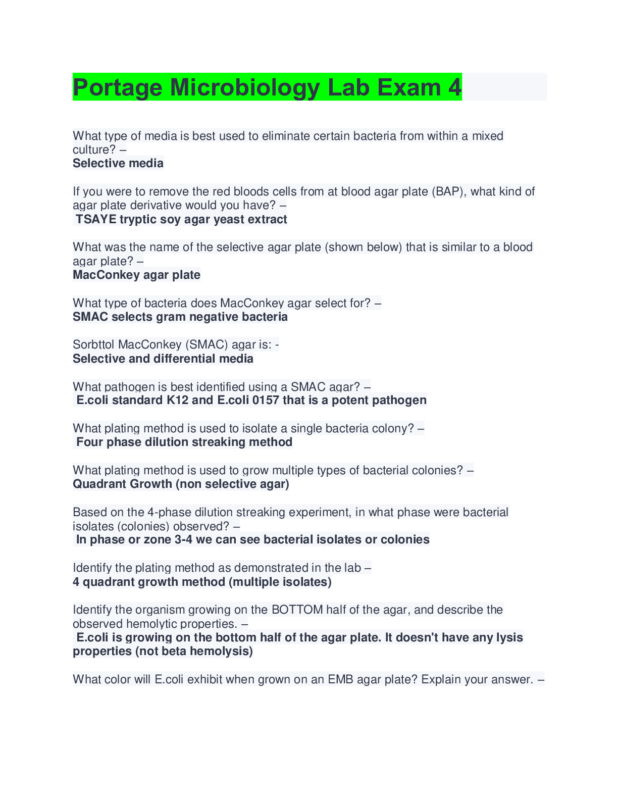 Portage Microbiology Lab Exam 4 Questions And Answers 2022( With ...