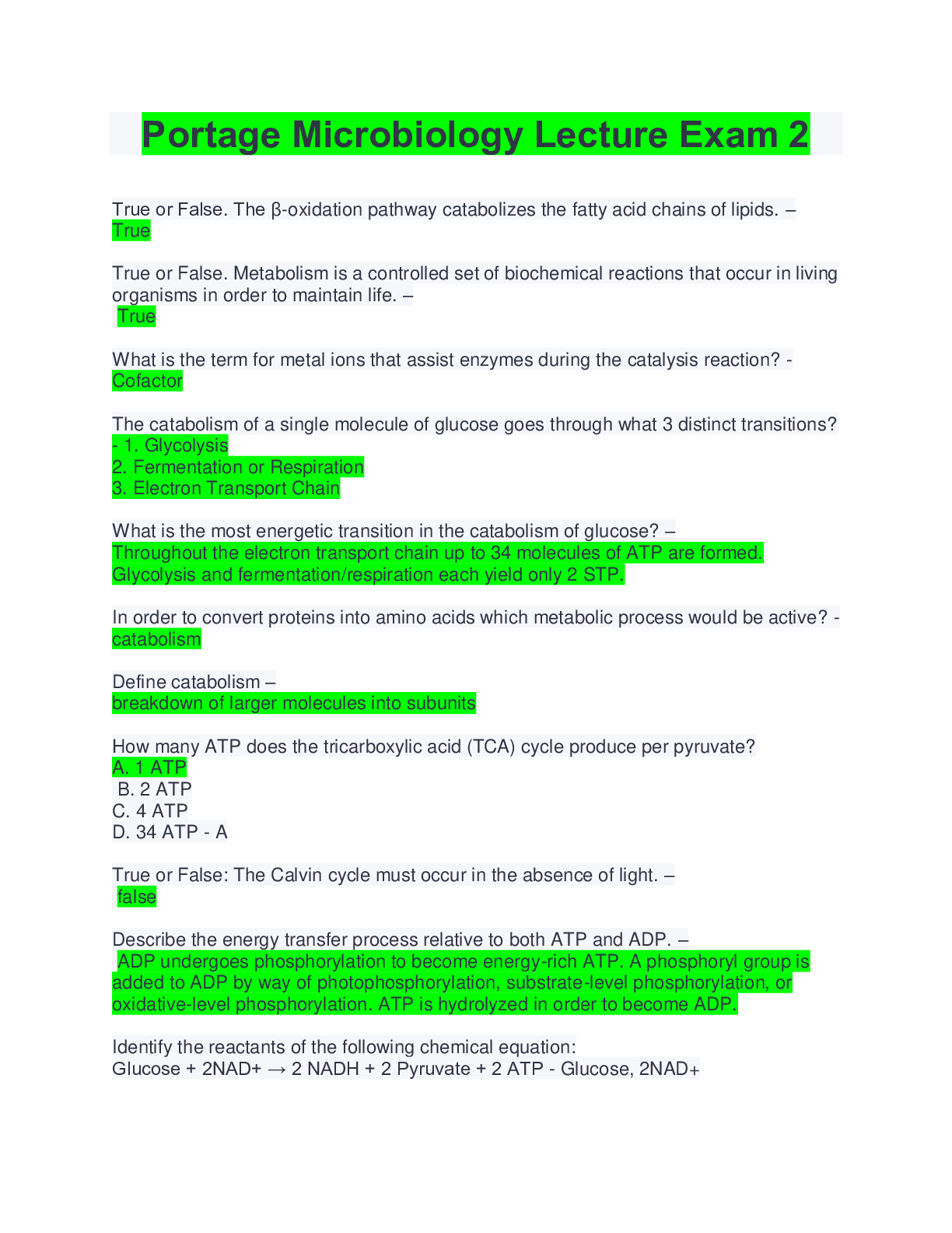 Portage Microbiology Lecture Exam 2 Terms And Explanations( With ...