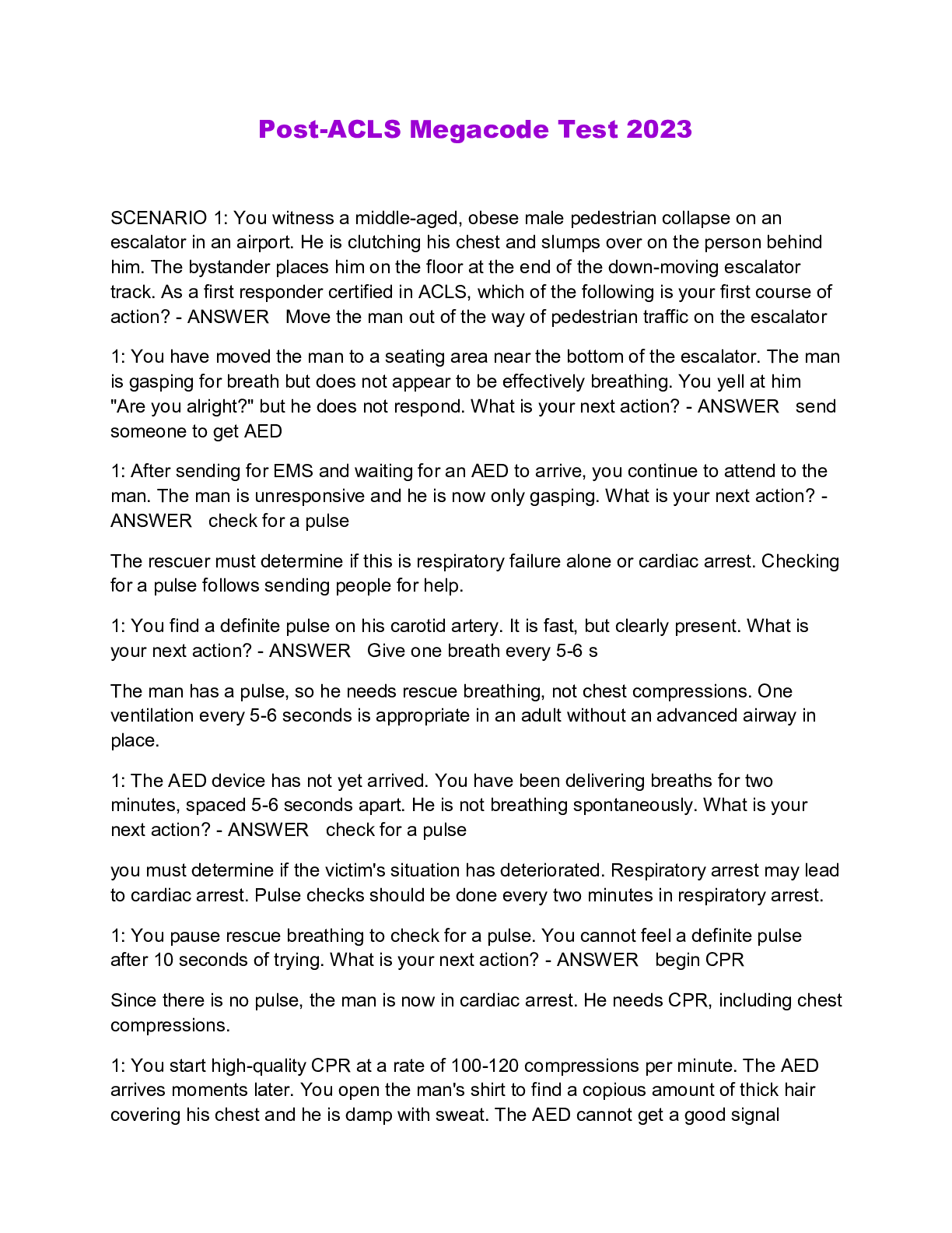 Post-ACLS Megacode Test 2023 - Scholarfriends