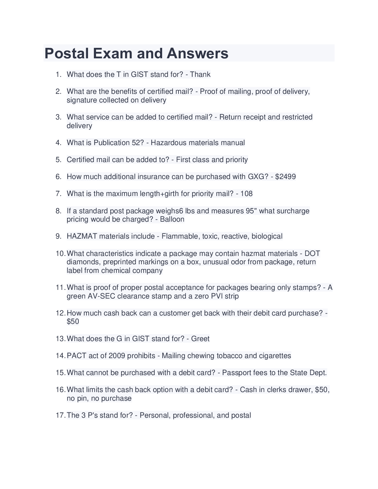 Postal Exam and Answers - Scholarfriends