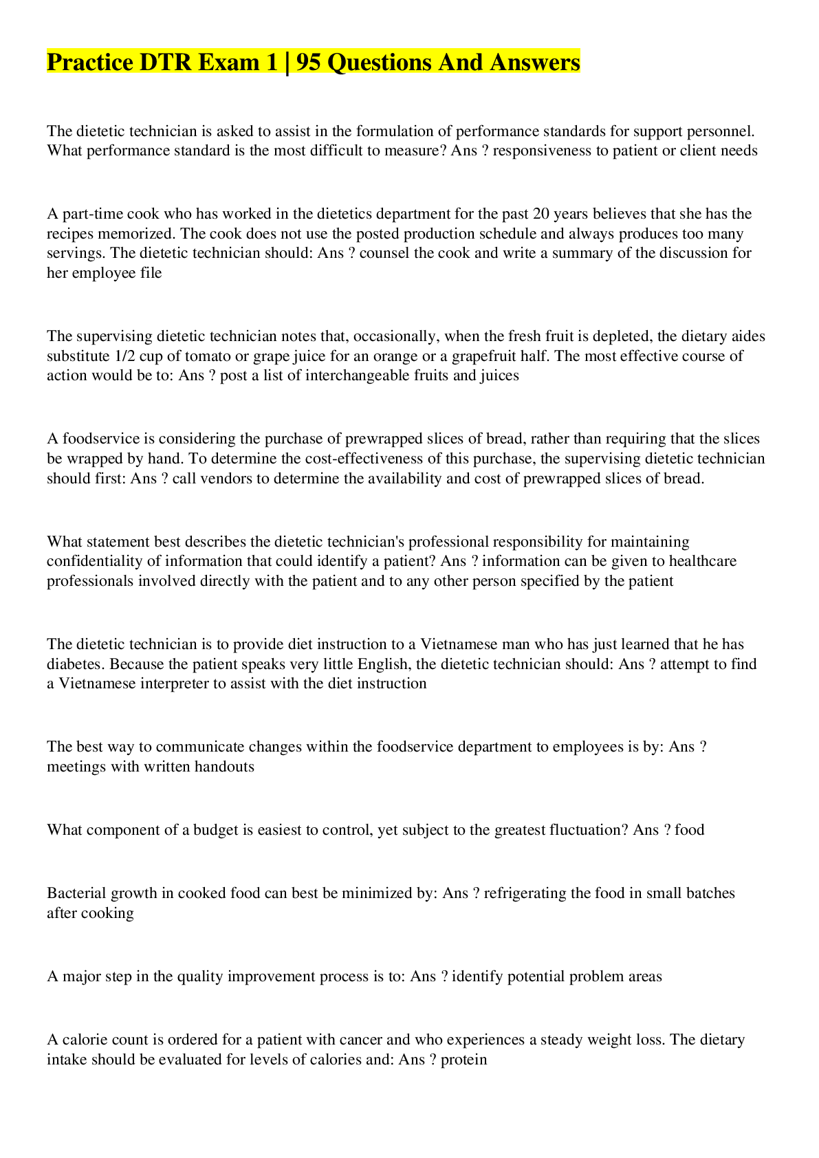 Practice DTR Exam 1 | 95 Questions And Answers - Scholarfriends