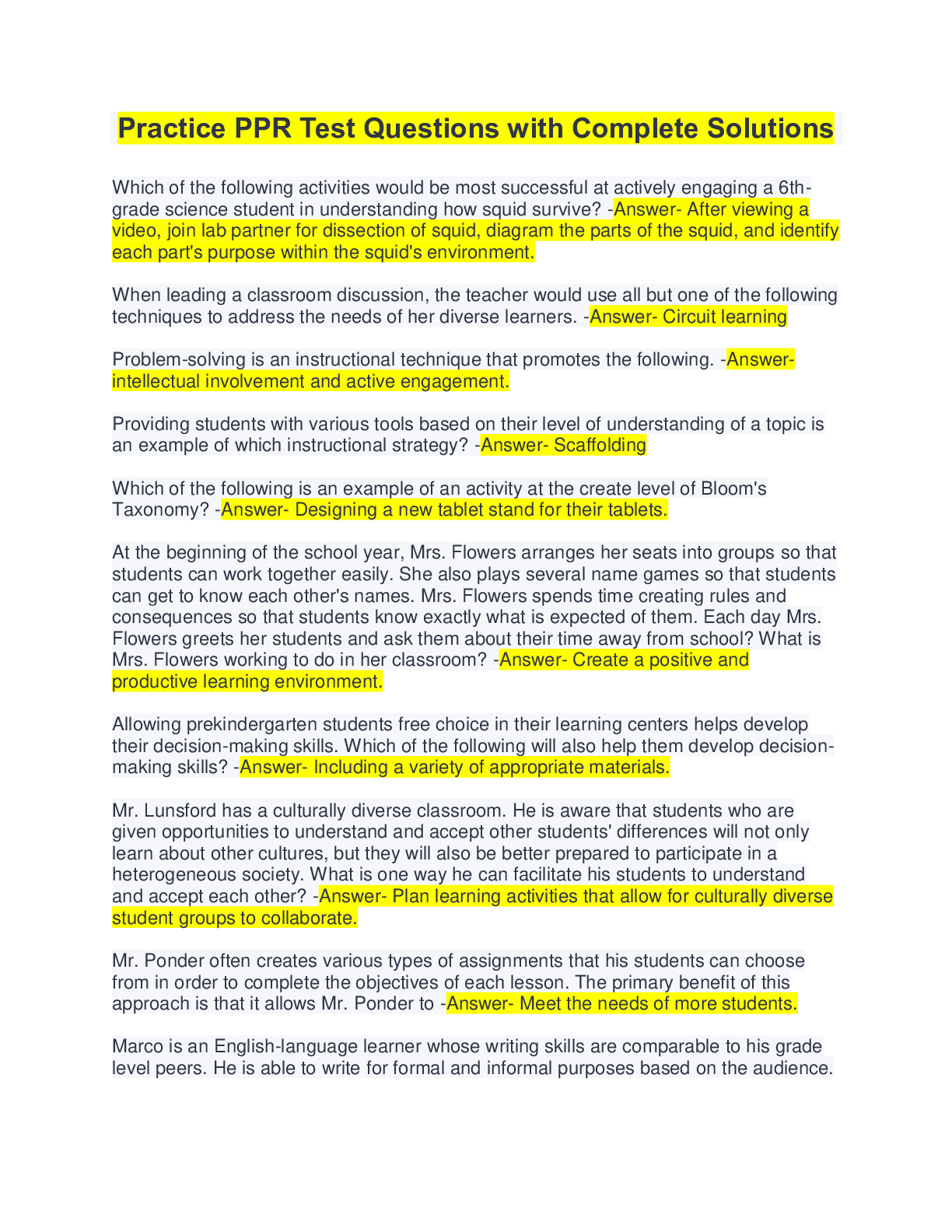 PPR Exam Questions with Complete Solutions - Scholarfriends