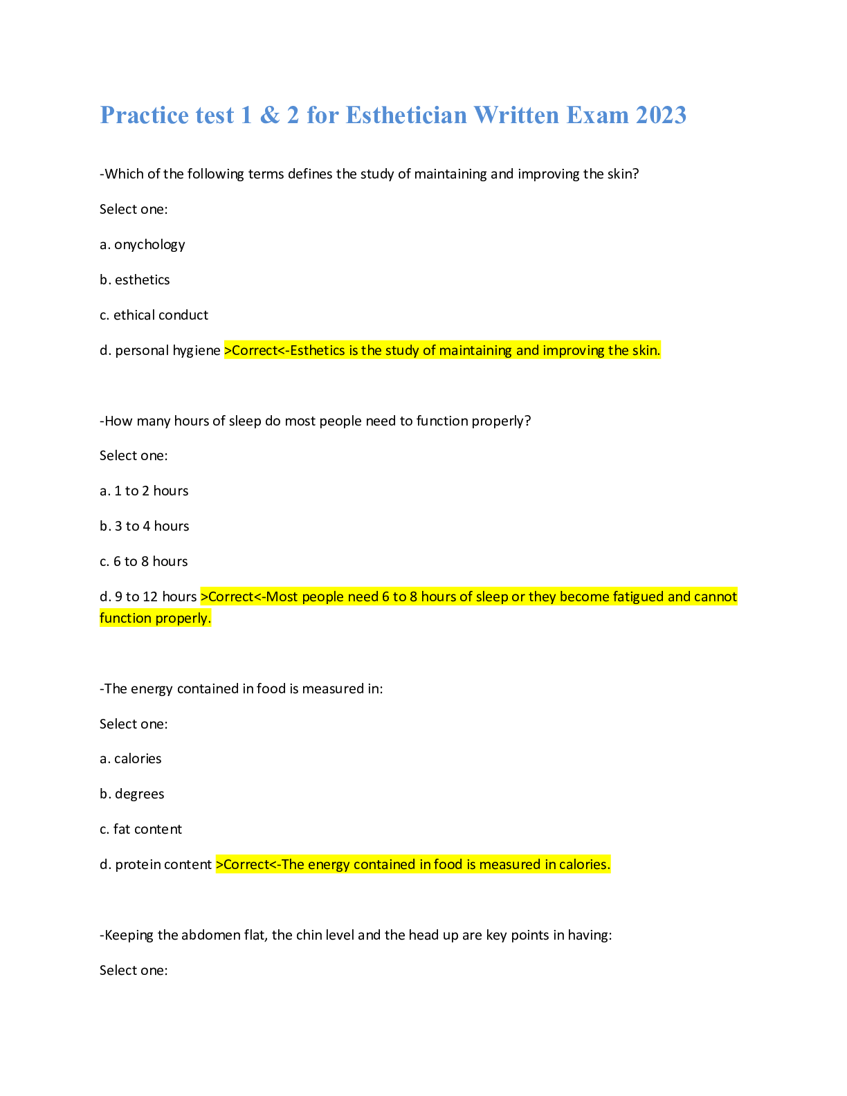 Practice test 1 & 2 for Esthetician Written Exam 2023 - Scholarfriends
