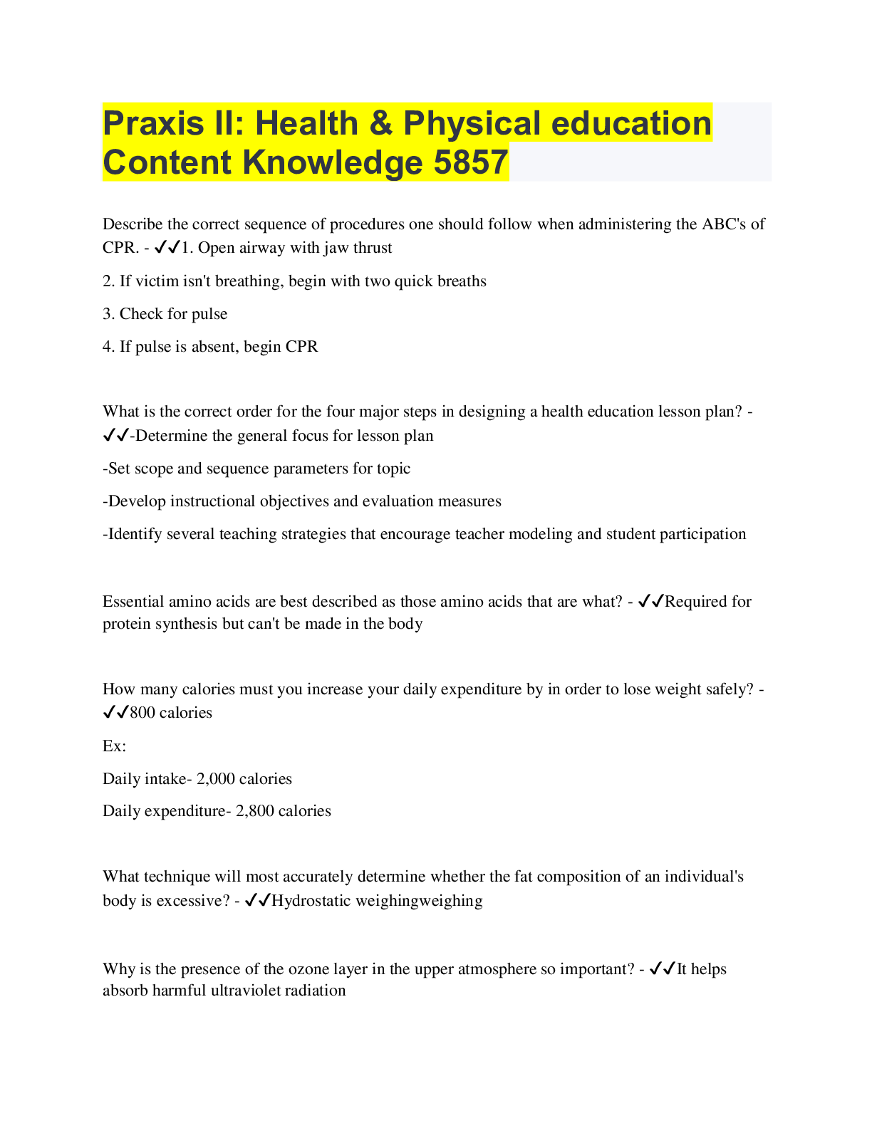 Praxis II: Health & Physical education Content Knowledge 5857 (with ...