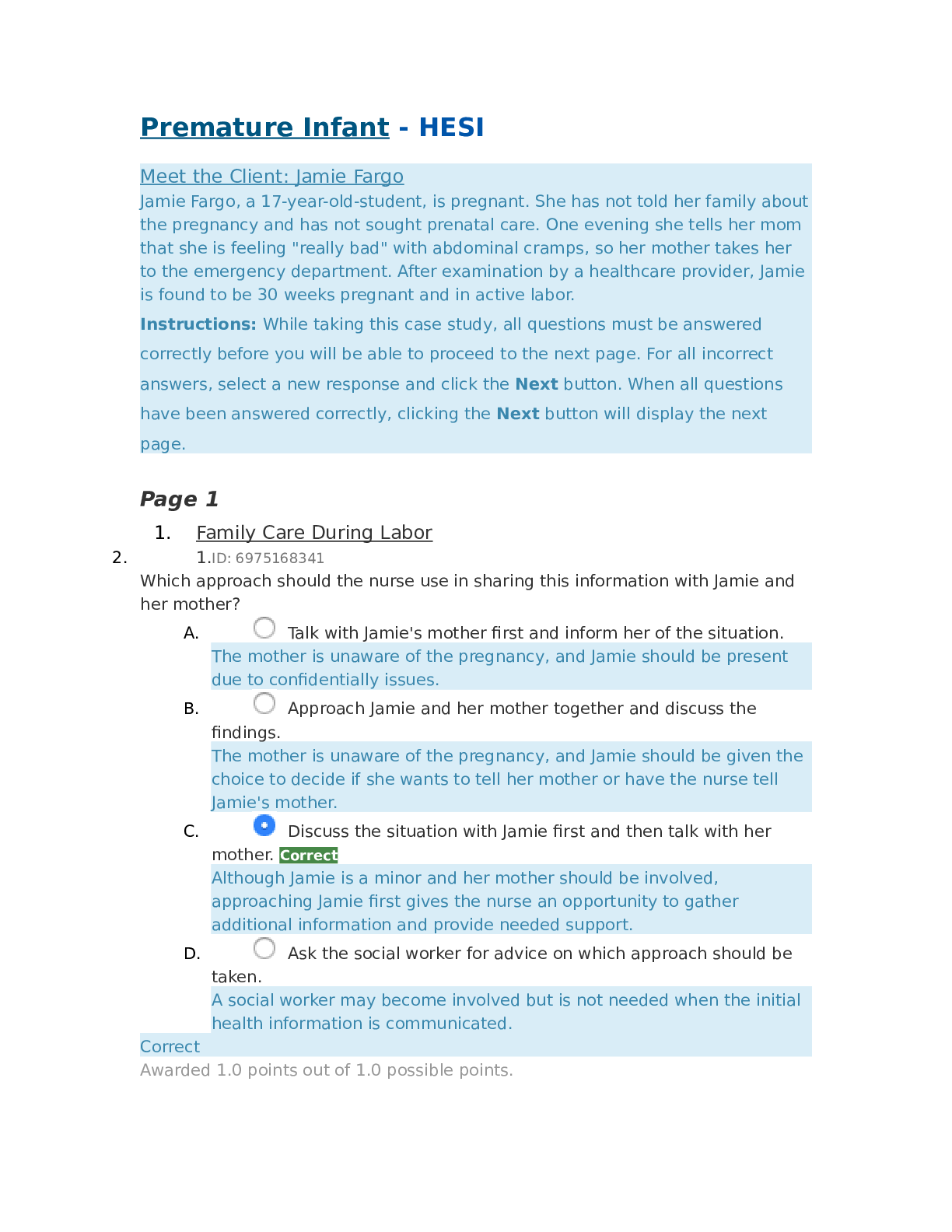 Premature Infant HESI Case Study - Scholarfriends