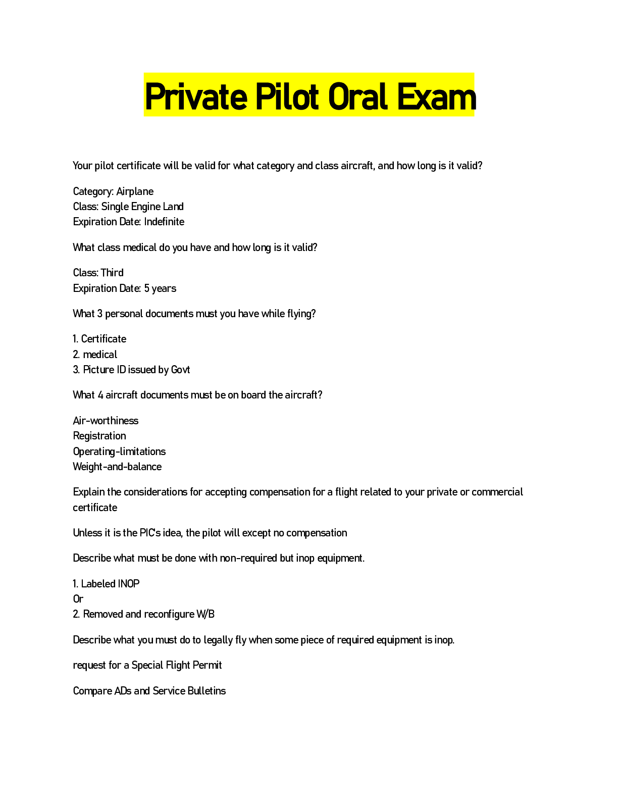 Private Pilot Oral Exam - Scholarfriends