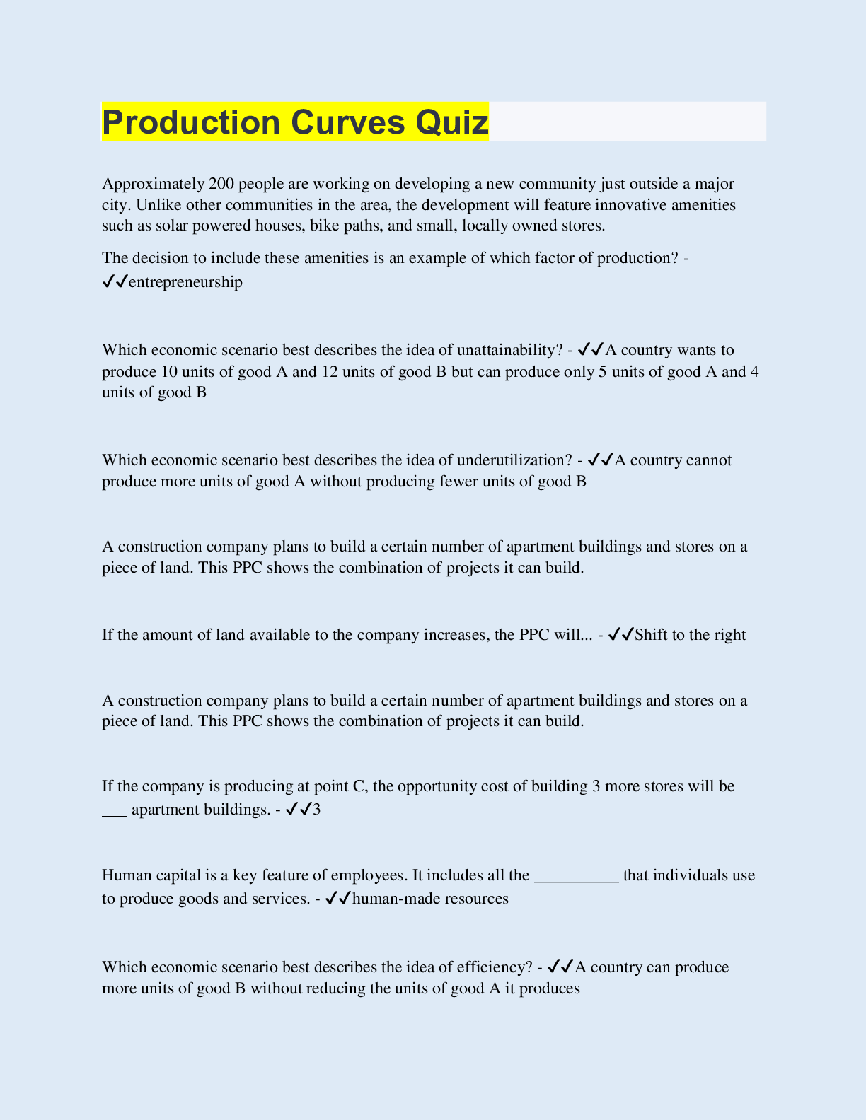 Production Curves Quiz | Questions with 100% Correct Answers | Updated ...