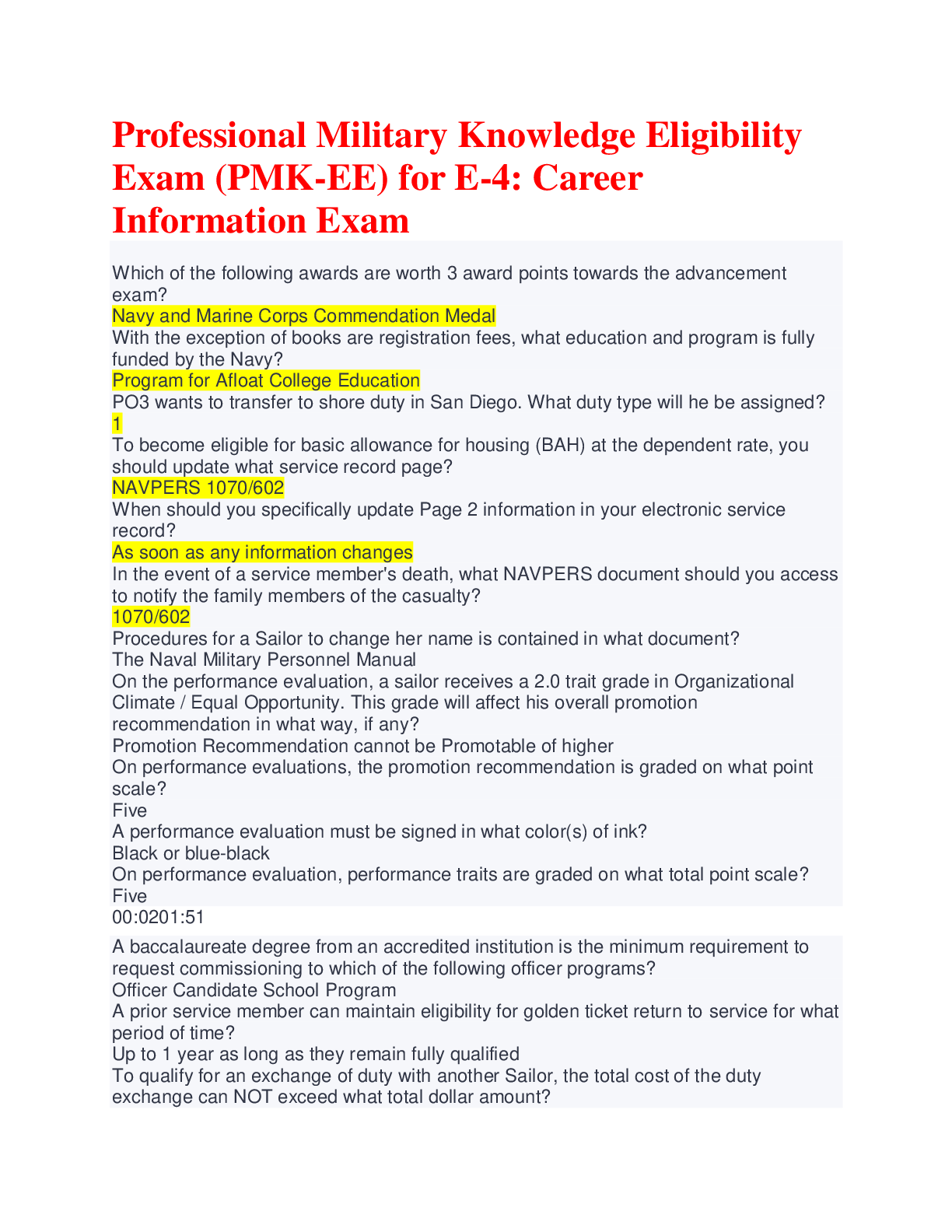 Professional Military Knowledge Eligibility Exam (PMK-EE) for E-4 ...