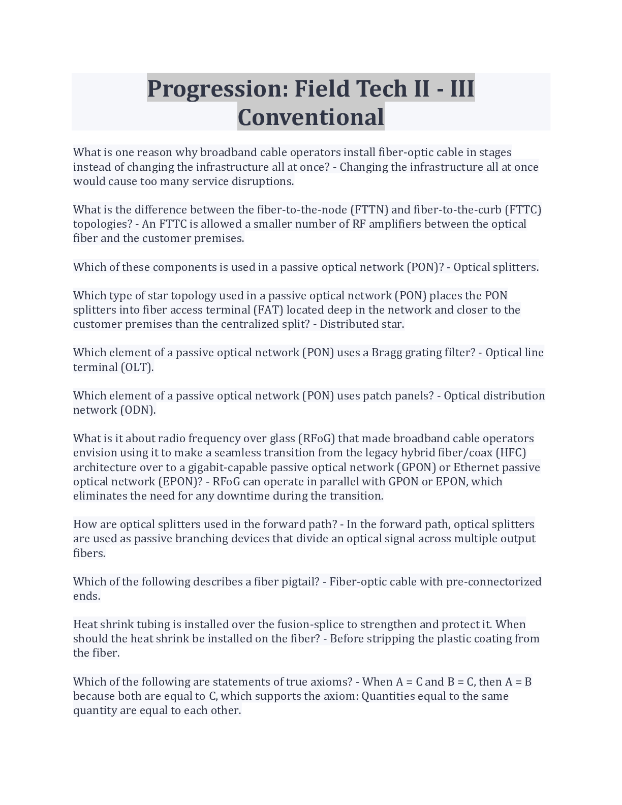 Progression: Field Tech II - III Conventional Exam Questions And ...