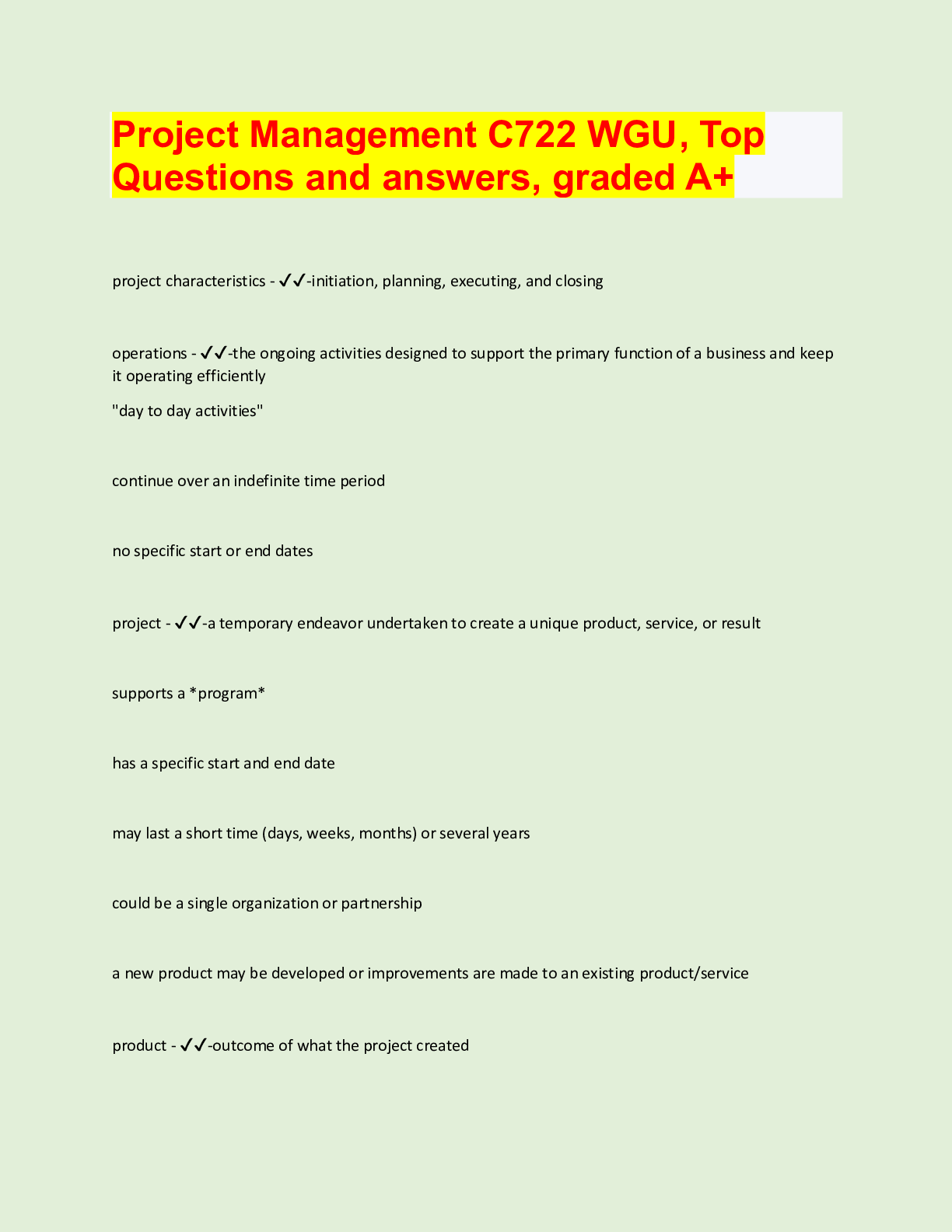 Project Management C722 WGU, Top Questions and answers, graded A+ ...