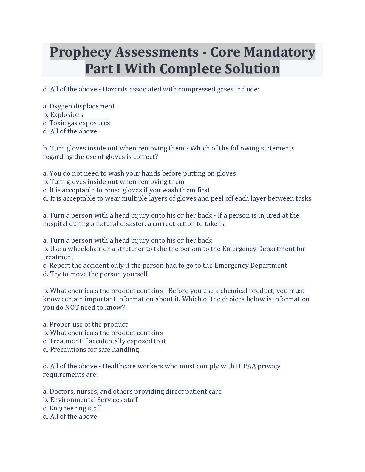 Prophecy Assessments - Core Mandatory Part I With Complete Solution ...