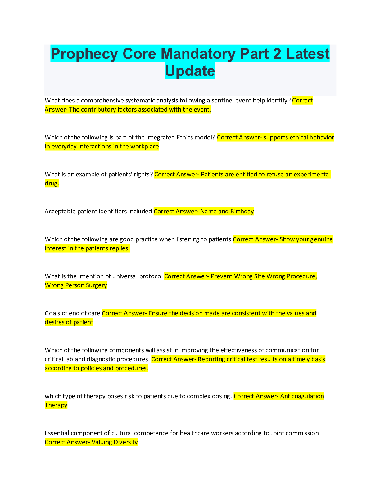 Prophecy Core Mandatory Part 2 Latest Update - Scholarfriends