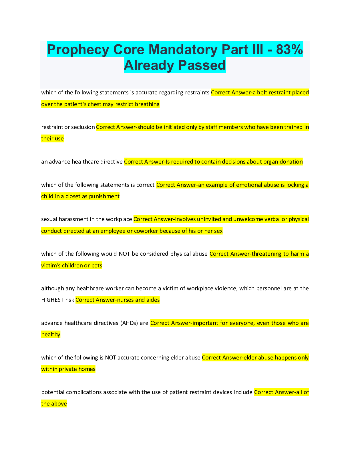 Prophecy Core Mandatory Part III - 83% Already Passed - Scholarfriends