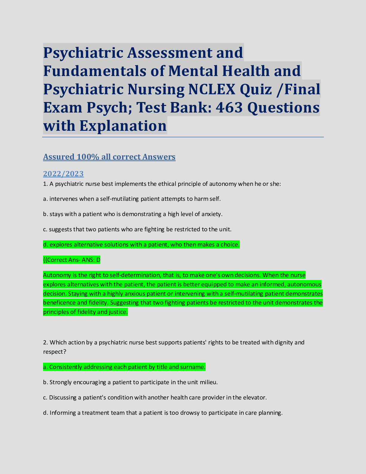 Psychiatric Assessment and Fundamentals of Mental Health and ...