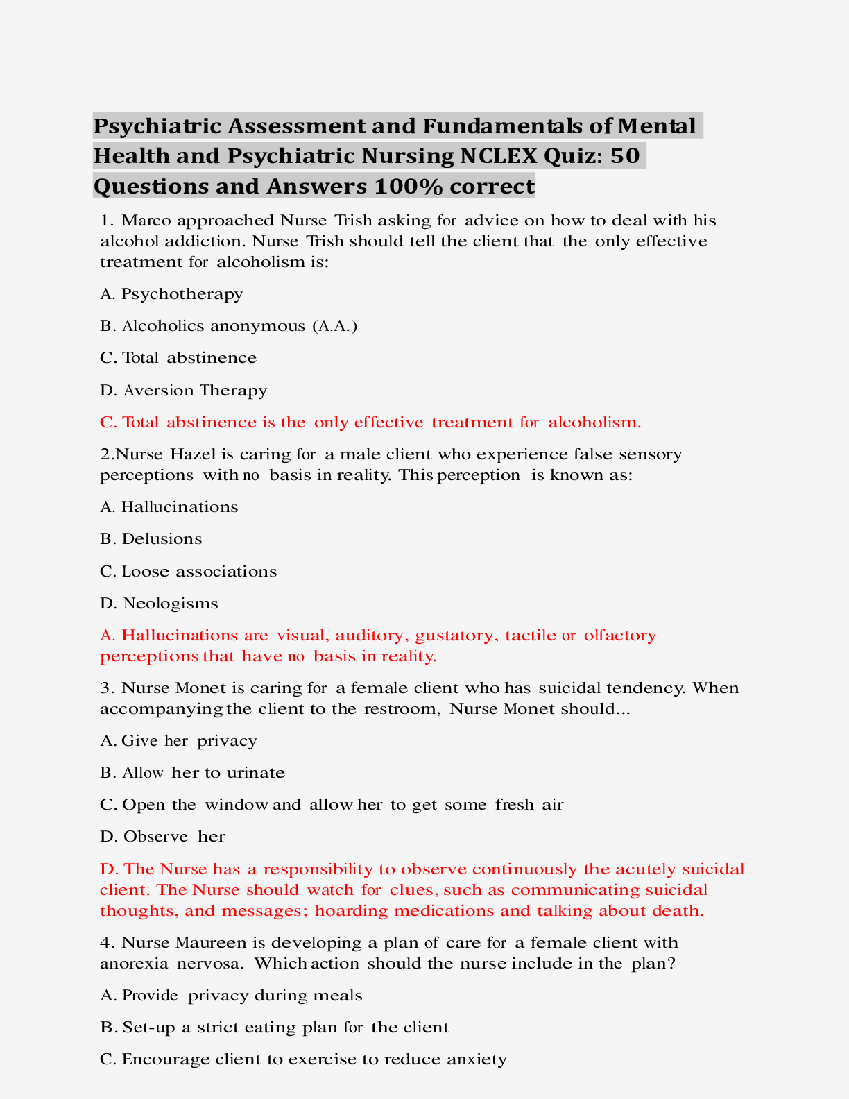 Psychiatric Assessment and Fundamentals of Mental Health and ...