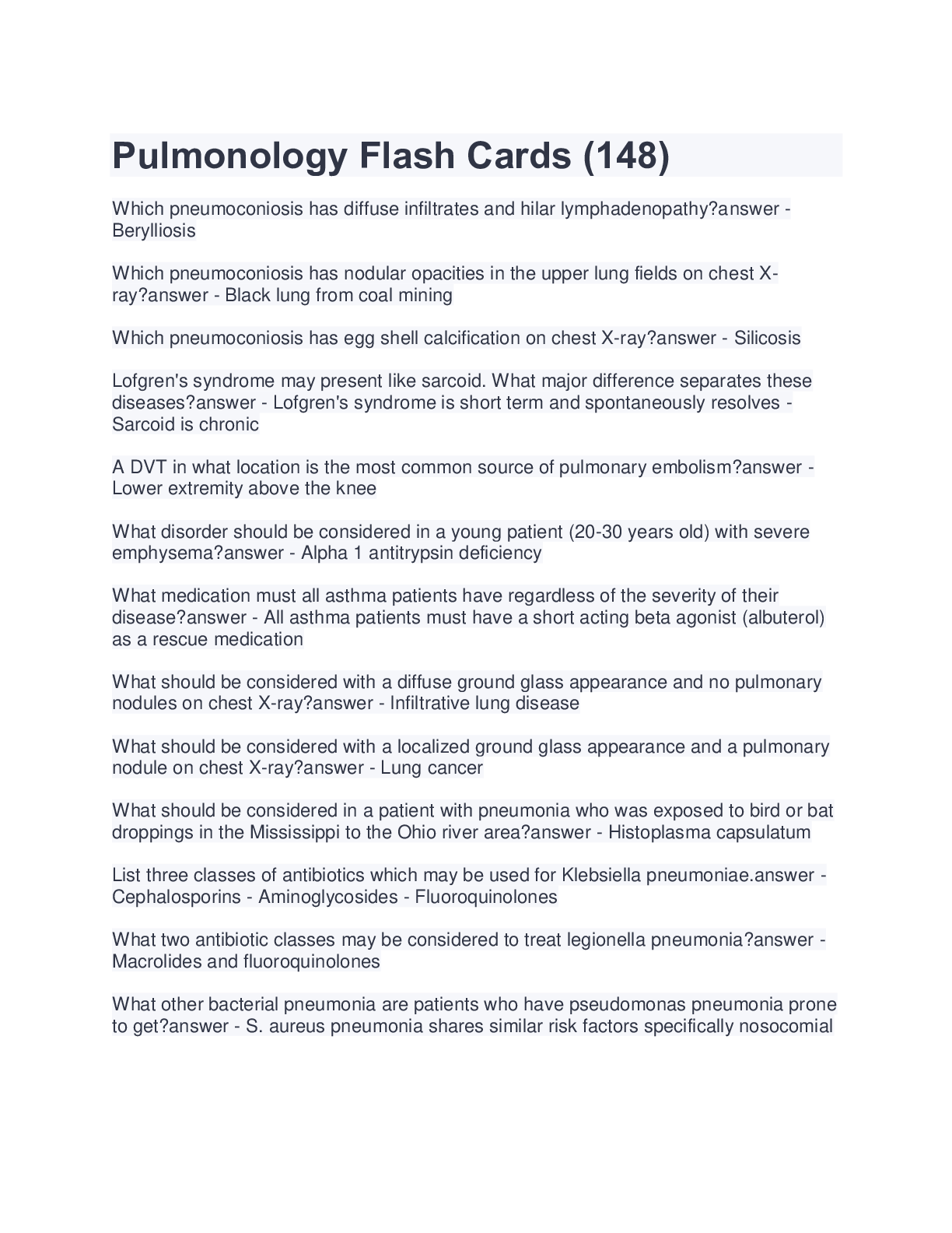 Pulmonology Flash Cards (148) - Scholarfriends