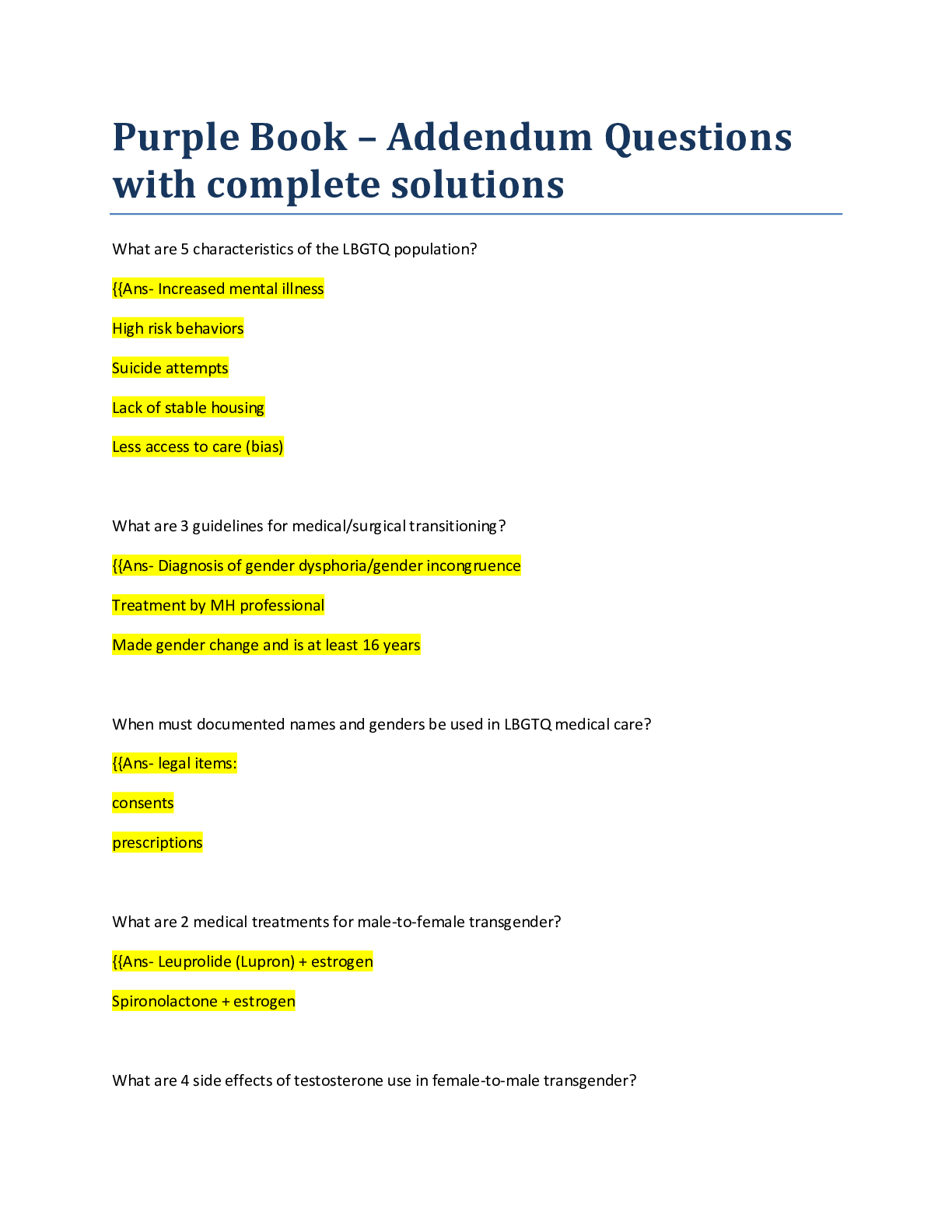 Purple Book – Addendum Questions with complete solutions - Scholarfriends