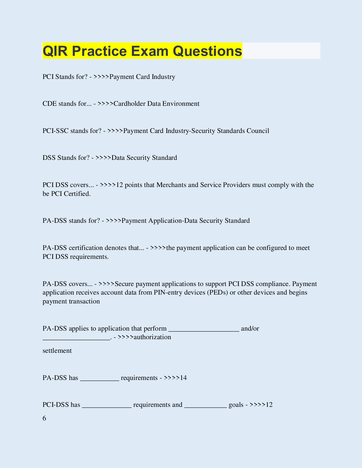 QIR Practice Exam Questions - Scholarfriends