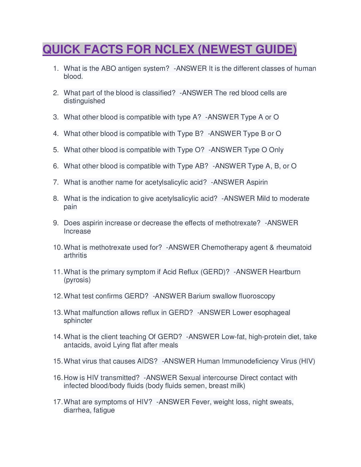 QUICK FACTS FOR NCLEX (NEWEST GUIDE) FOR EXAM PREPARATIONS ...