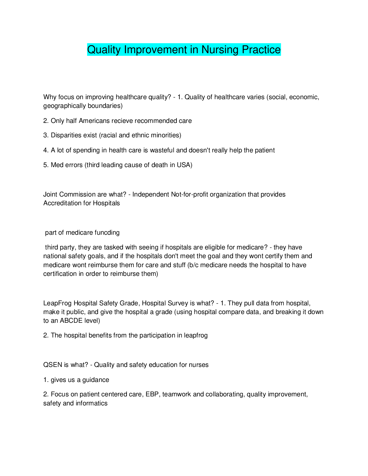 Quality Improvement in Nursing Practice - Scholarfriends