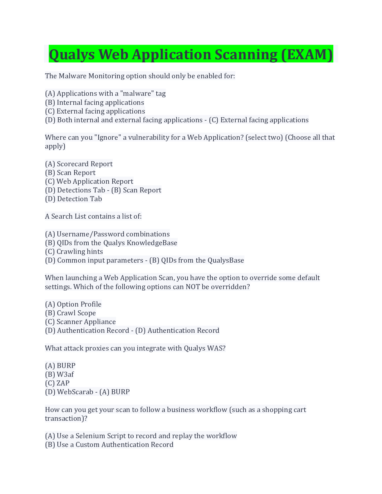 Qualys Web Application Scanning (EXAM) Latest Update - Scholarfriends